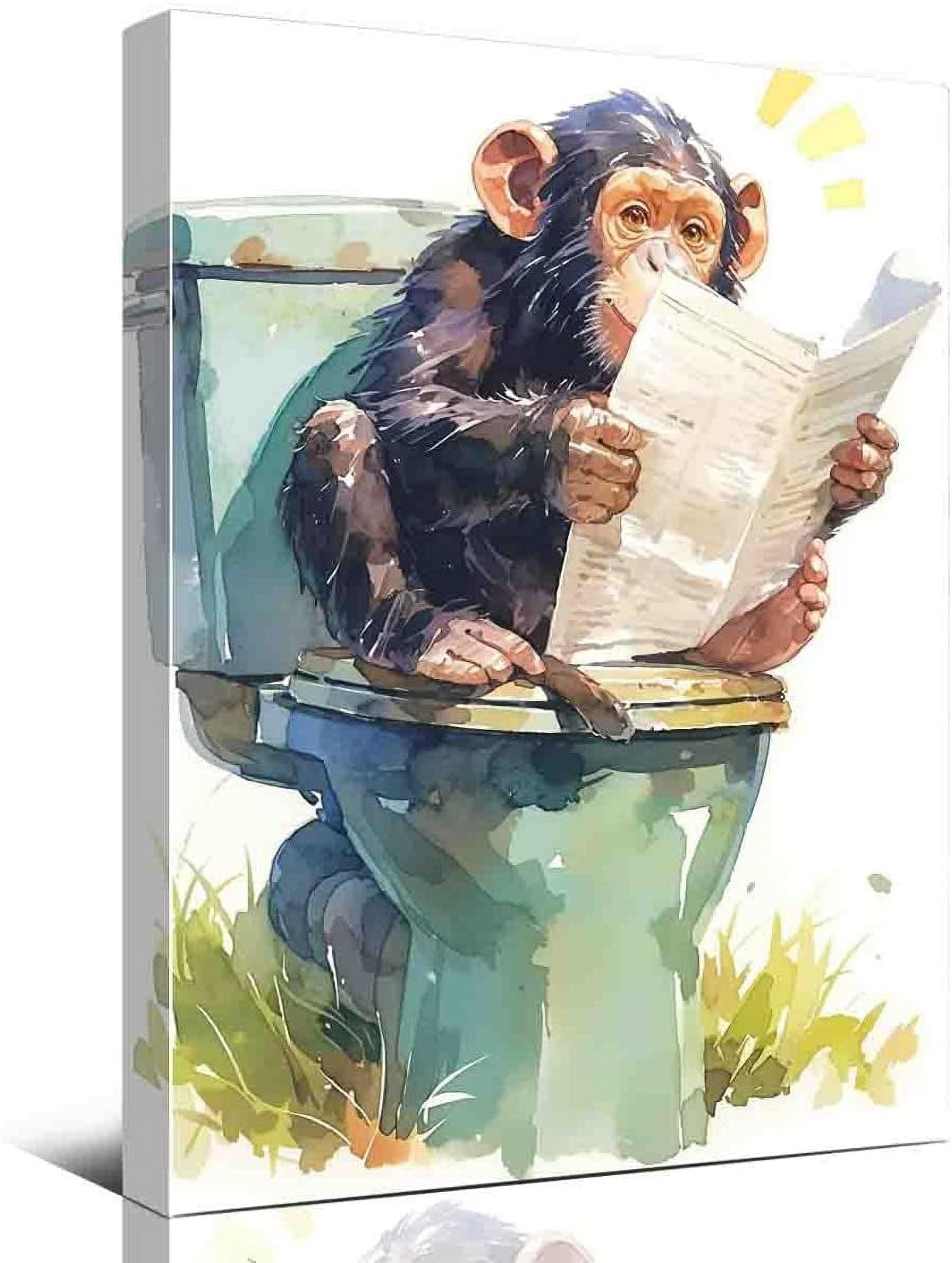 AEFER Original-Cute chimpanzee Wall Art,Bathroom wall art,Bathroom kids ...