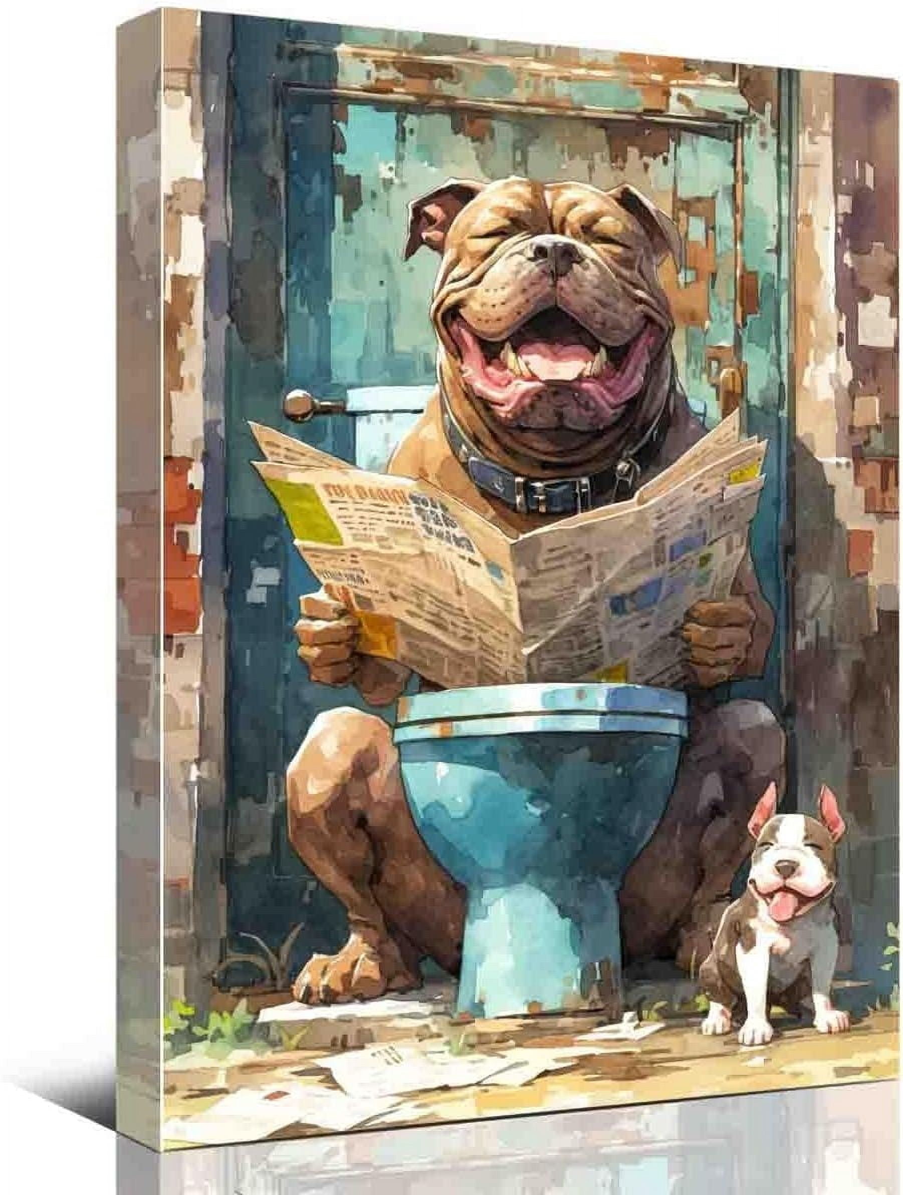AEFER Original-Pitbull Wall Art,Funny Bathroom Decor,PitBull in Toilet ...