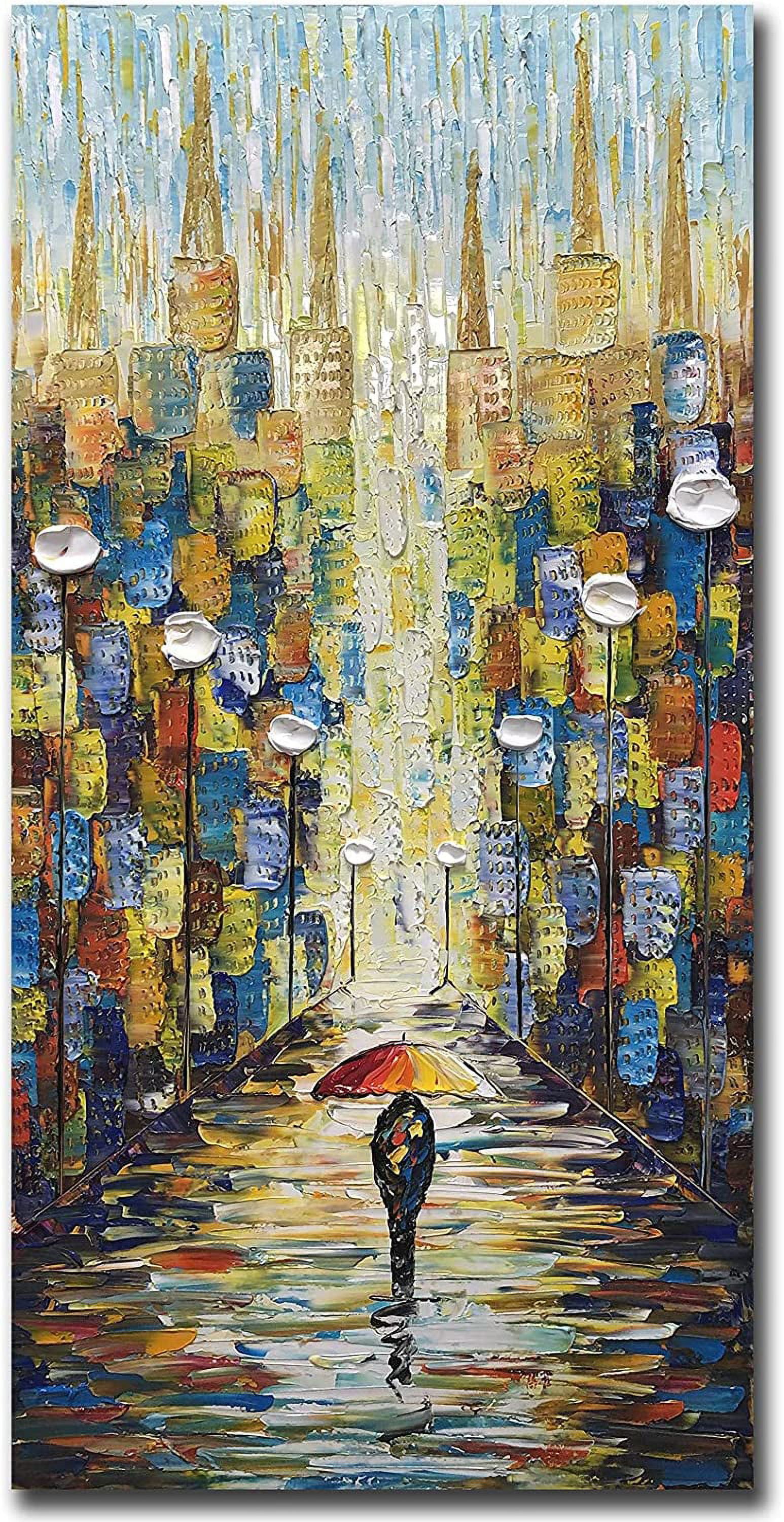 AEFER Paintings, 24x48 Inch Modern Abstract Painting Romatic Street Oil ...