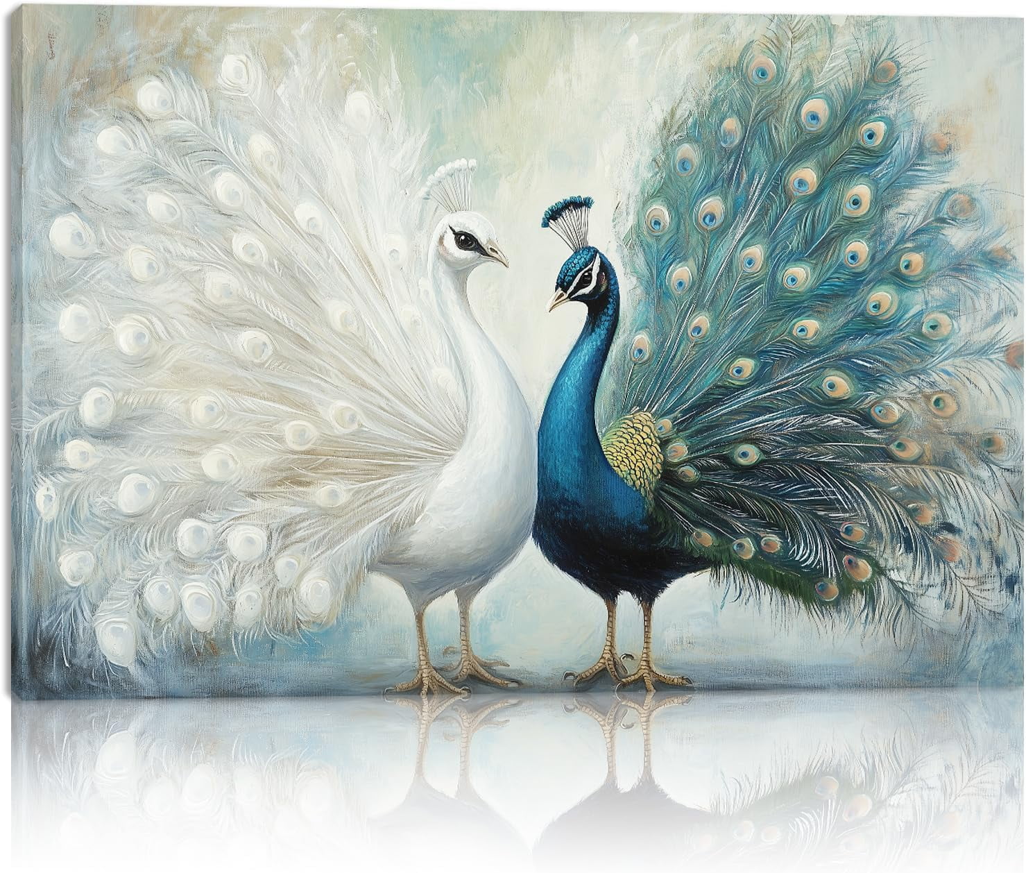 AEFER Peacock Canvas Wall Art - White and Blue Peacocks Painting ...