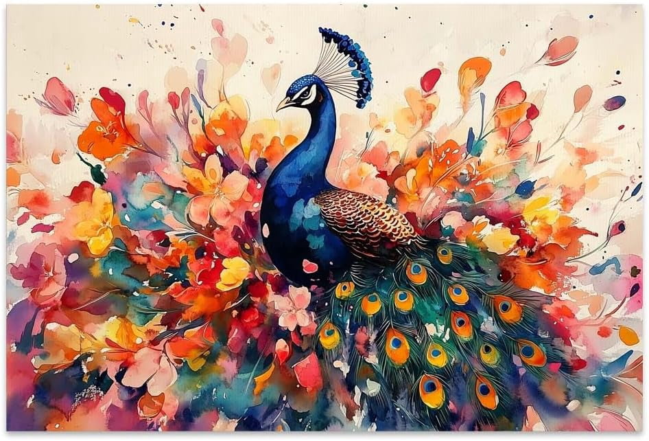 AEFER Peacock Wall Art - Watercolor Peacock Pictures, Modern Painting ...