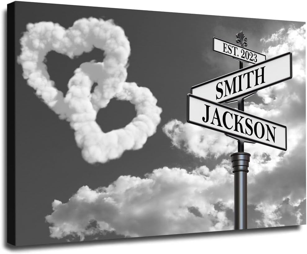 AEFER Personalized Wedding Name Street Sign Canvas Print, Custom Name ...