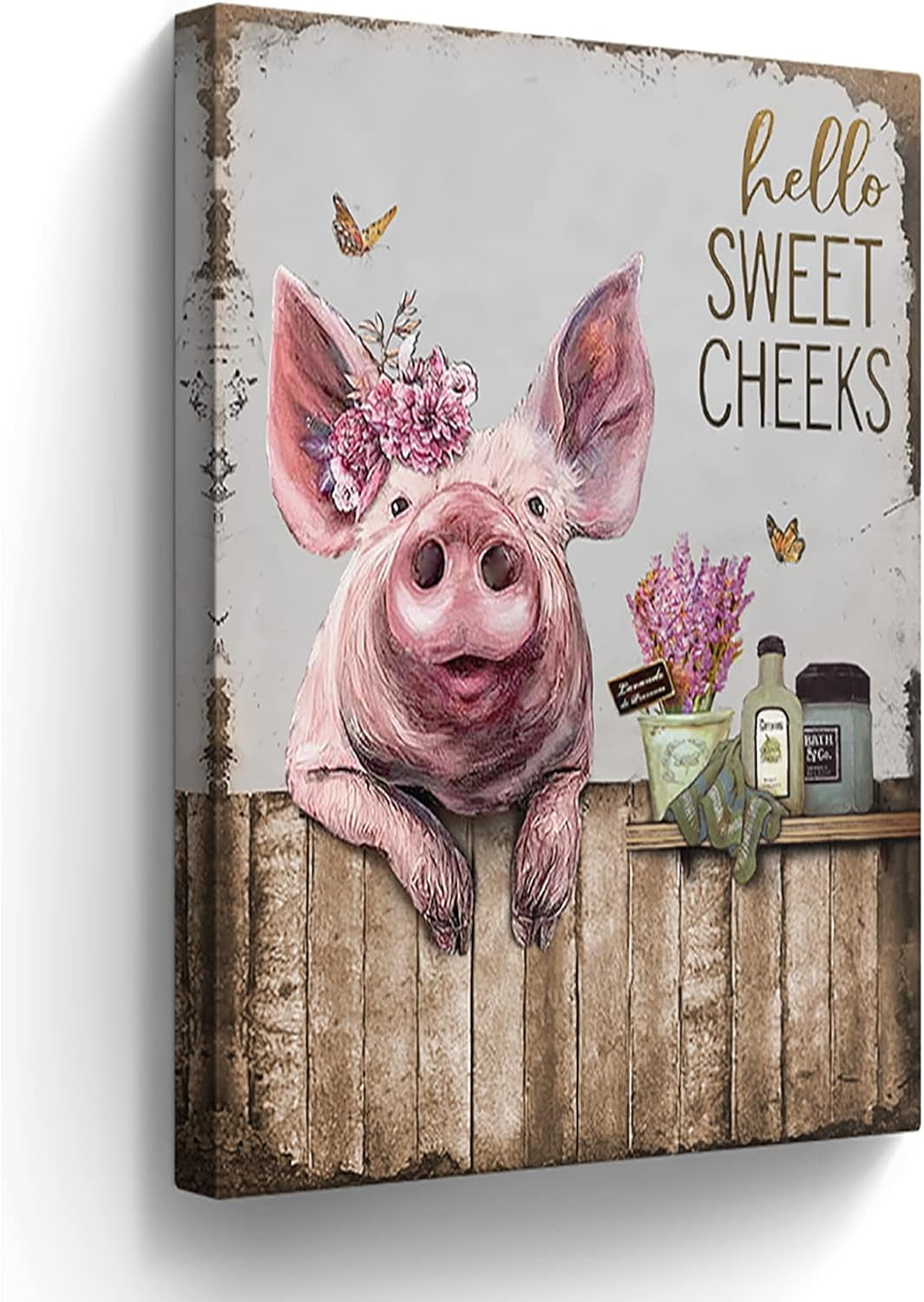 AEFER Pigs Bathroom Decor Wall Art Funny Pink Pigs Pictures Wall Decor ...