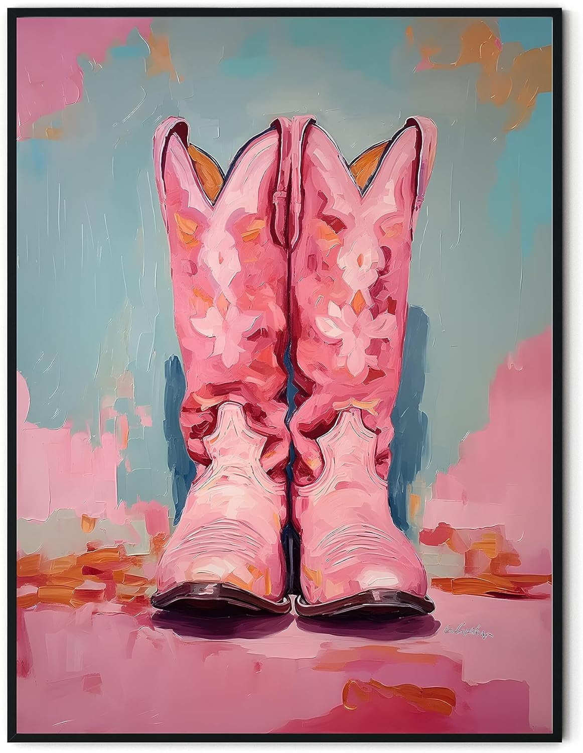 AEFER Pink Cowgirl Boots Room Decor, Girly Western Paintings for ...