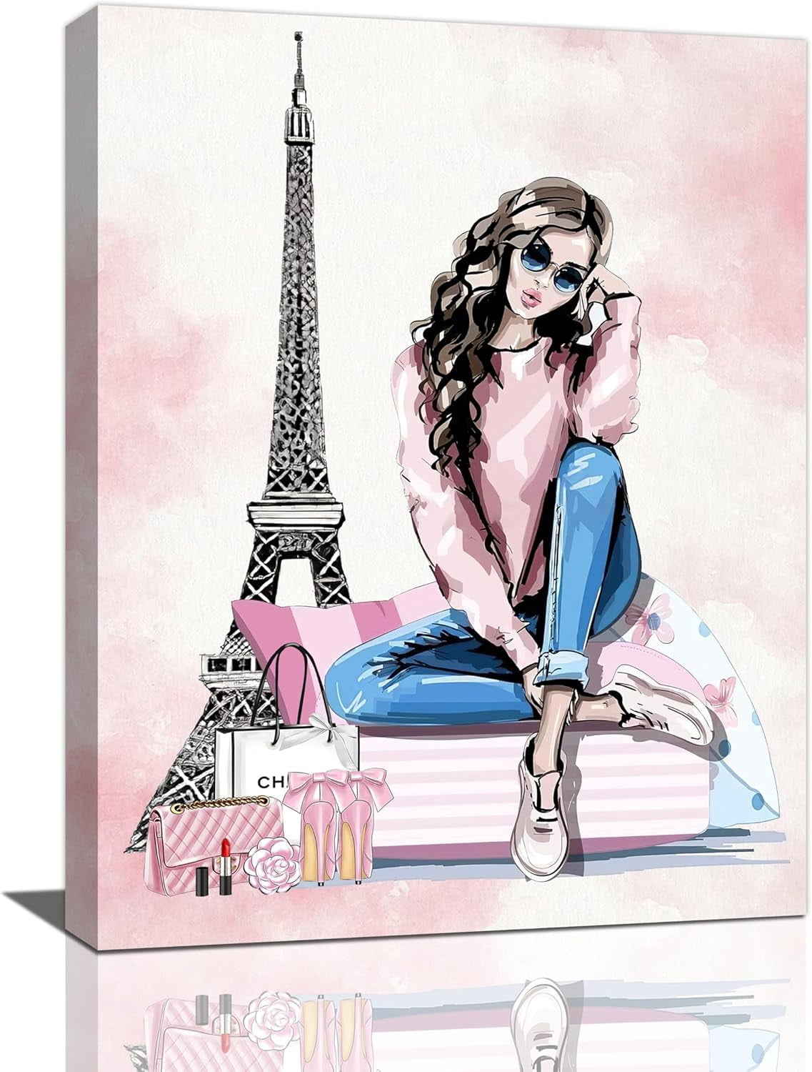 AEFER Pink Fashion Girls Wall Art Paris Glam Woman Pictures Room Decor ...