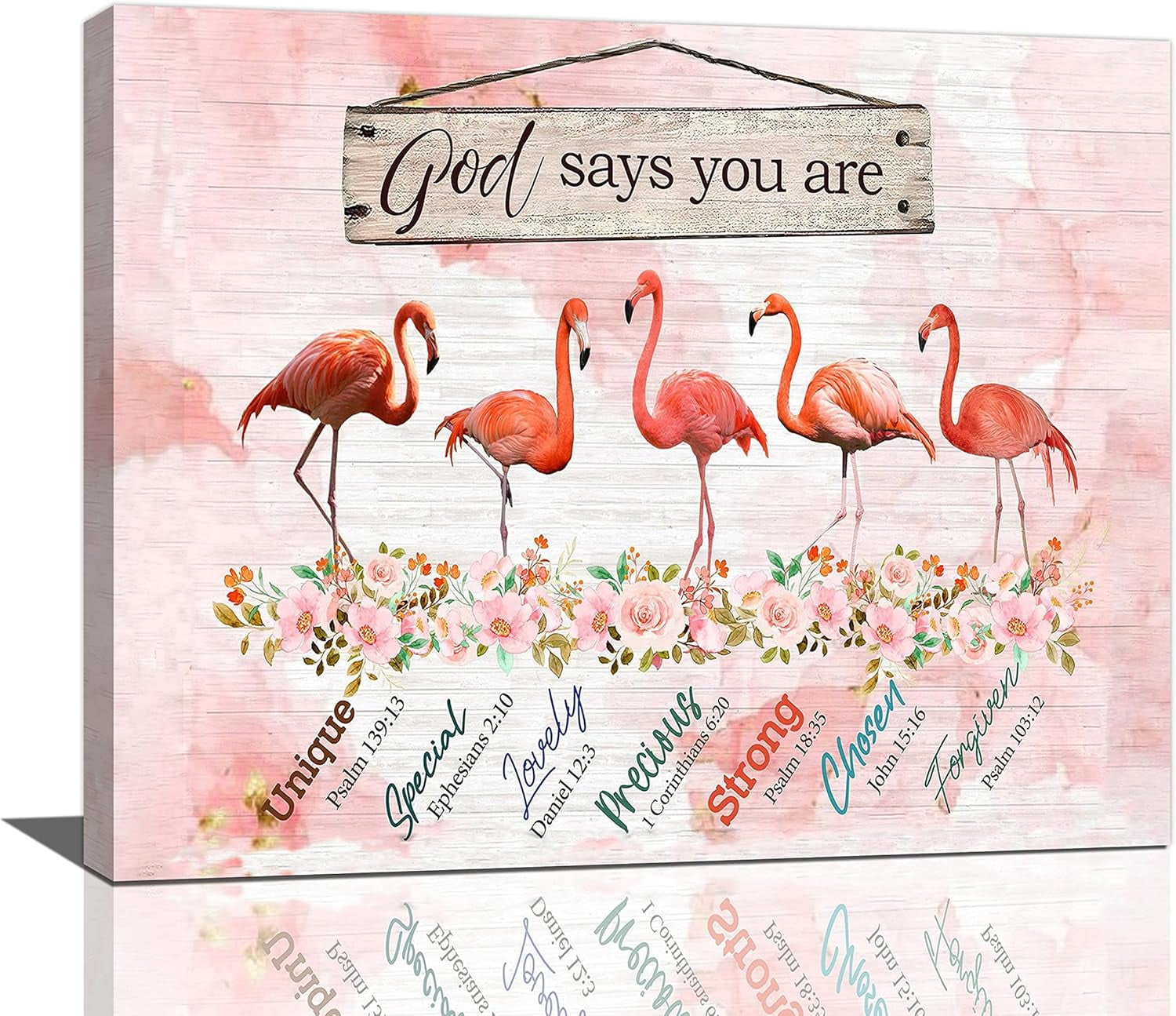 AEFER Pink Flamingo Wall Art God Says You Are Wall Decor Flower Summer ...