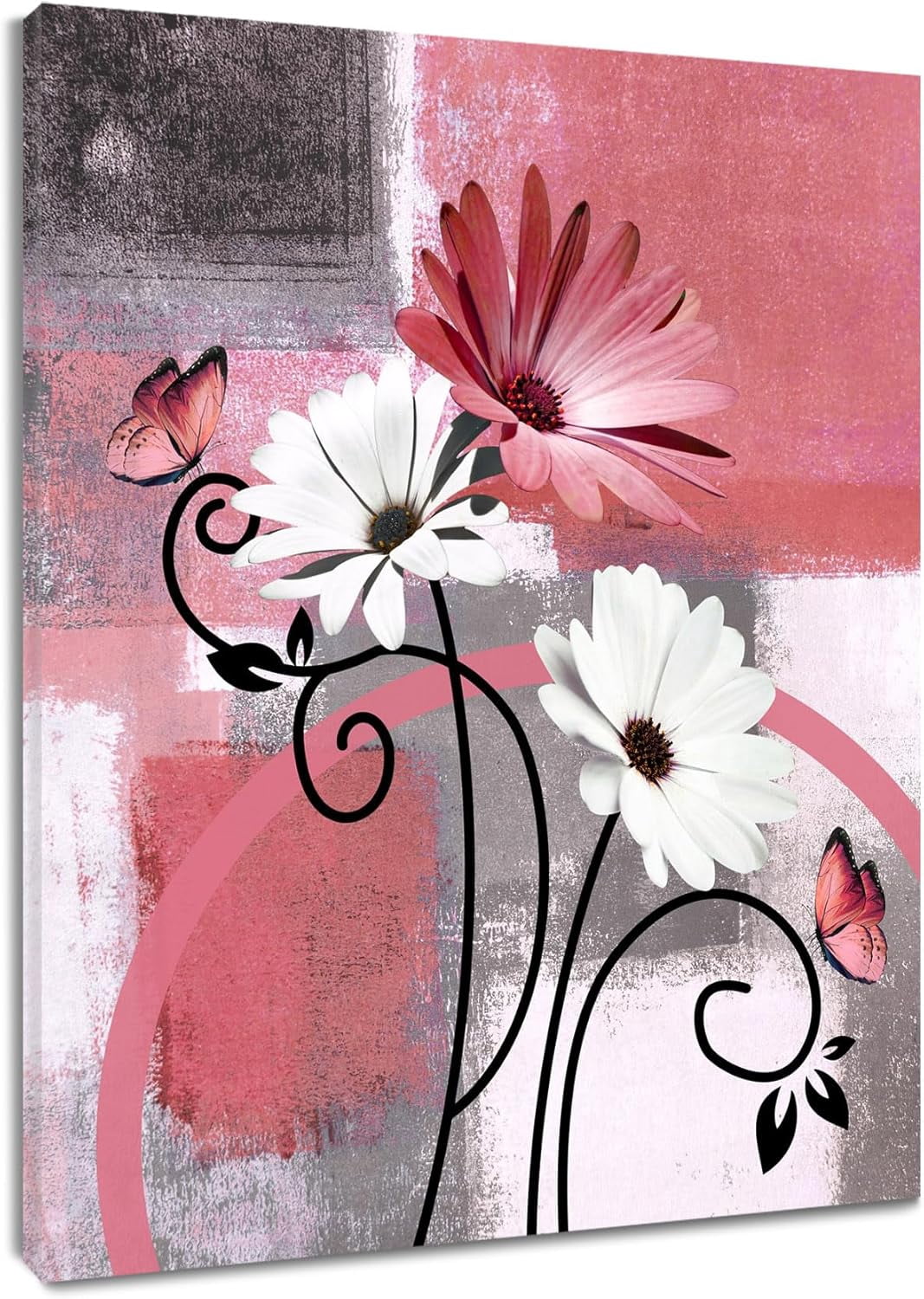 AEFER Pink and Grey Geometric Wall Art for Bathroom Country Plant Daisy ...