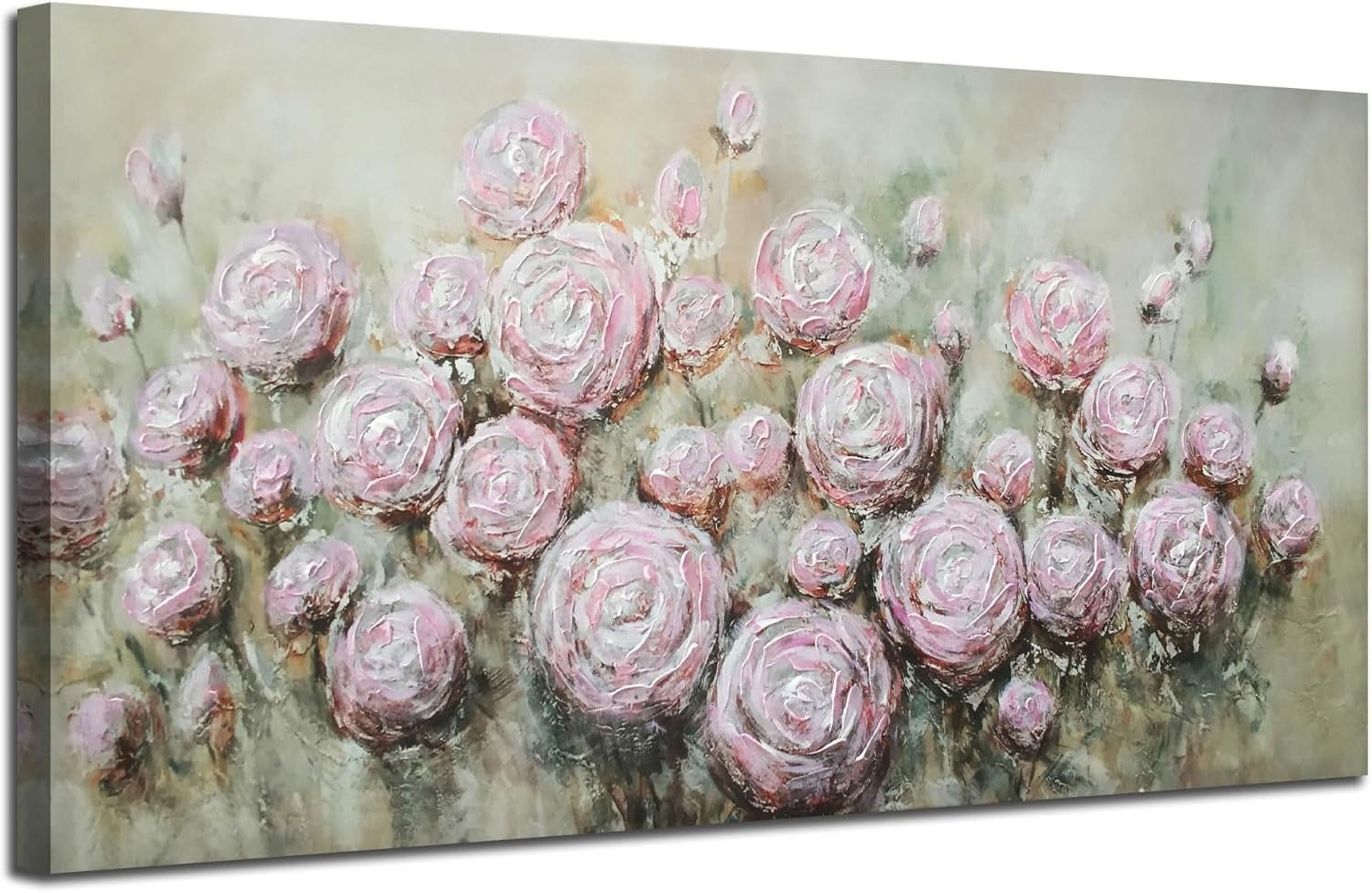 AEFER Pink Rose Wall Art Flower Canvas Painting 3D Textured Floral ...