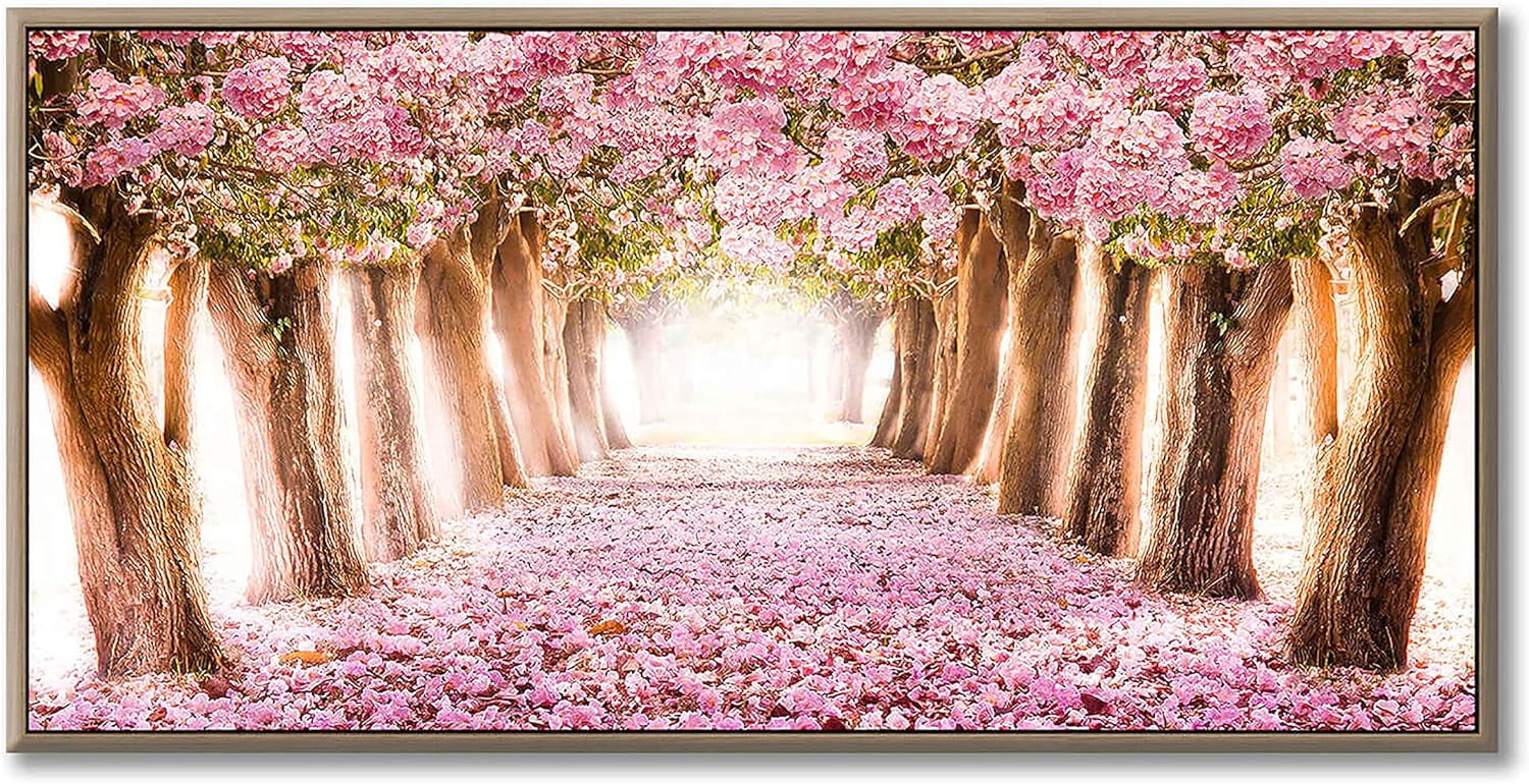AEFER Pink Trees Flower Landscape Picture: Romantic Blossom Rose Alley ...