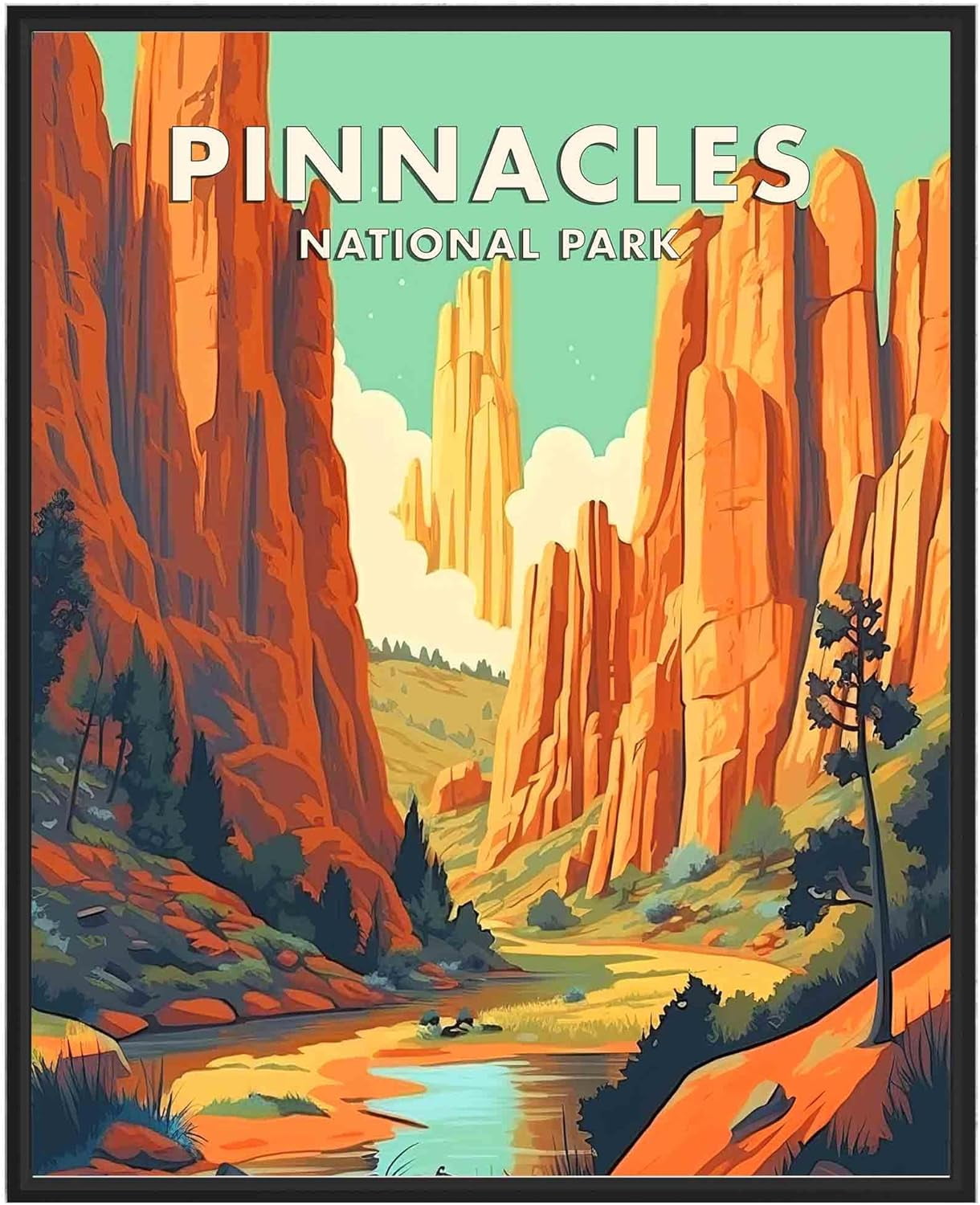 AEFER Pinnacles National Park Poster Art Print Retro Mountain Lake Wall ...