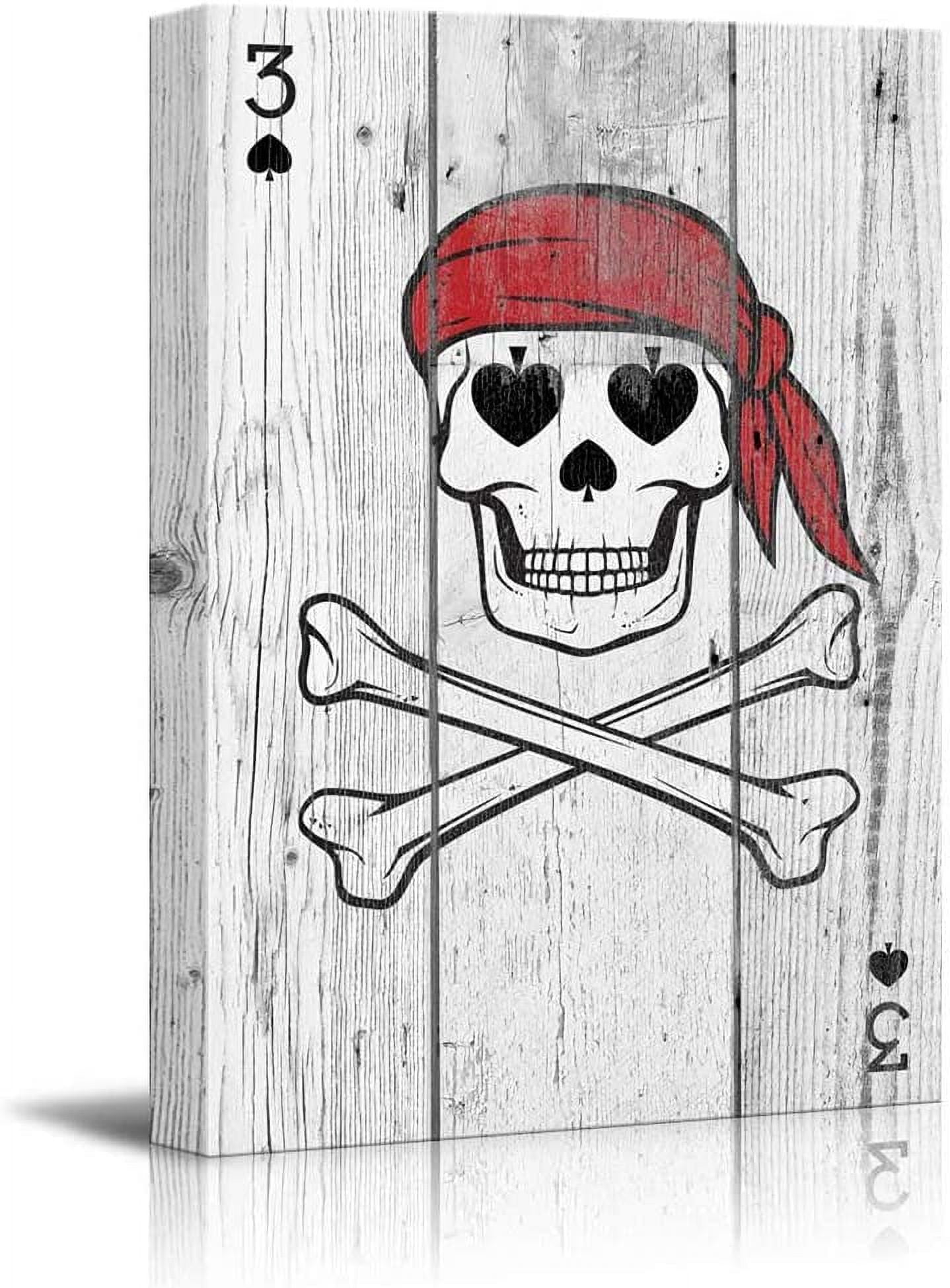 AEFER Poker Cards Canvas Wall Art - Spades 3 - Pirate Skeleton with ...