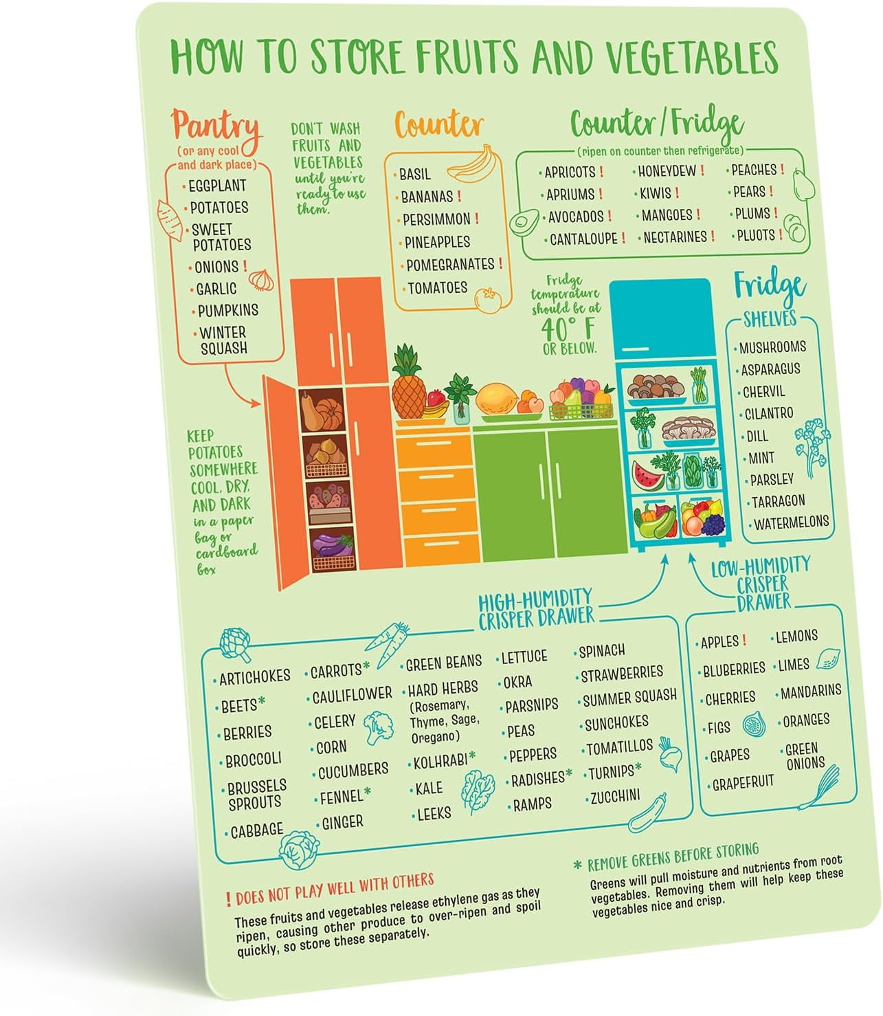 AEFER Produce Storage Guide Magnet - Fruit & Vegetable Storage Magnetic ...