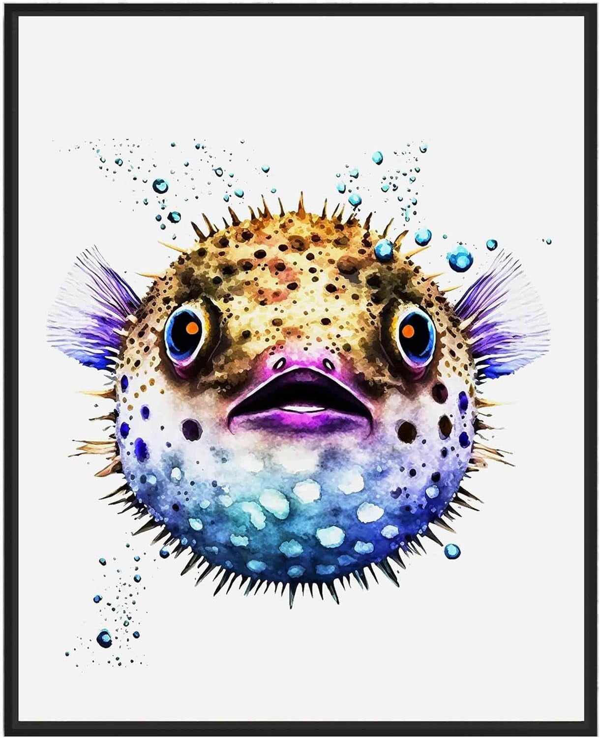 AEFER Puffer Fish Art Print Poster, Abstract Watercolor Animal Wall Art ...