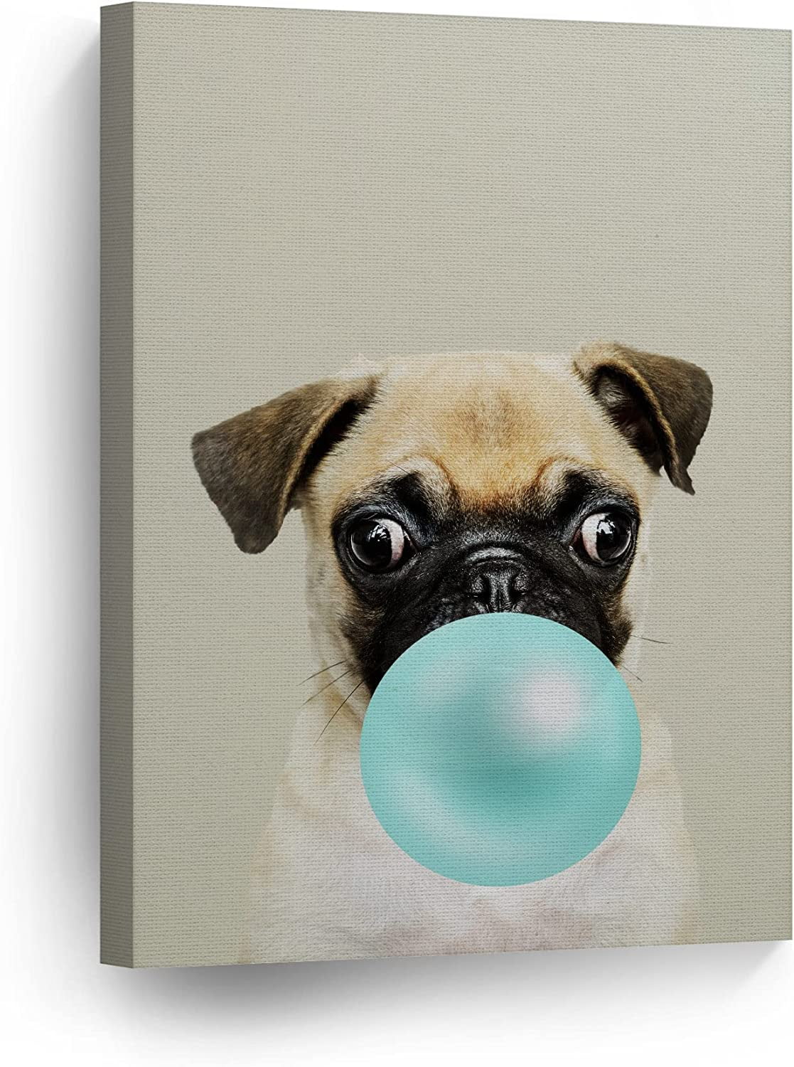 AEFER Puppy Pug Dog Animal Bubble Gum Art Teal Blue Canvas Print Photo Wall Art Home Decoration ...