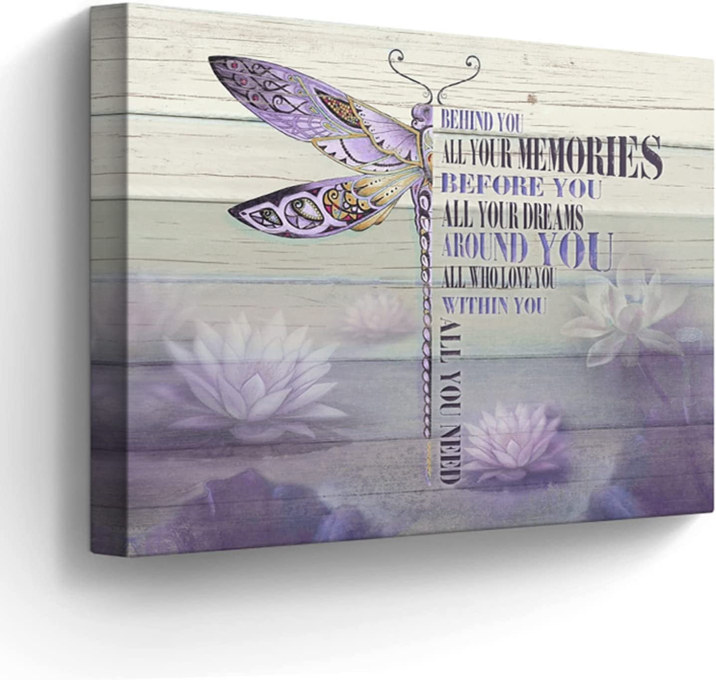 AEFER Purple Dragonfly Canvas Wall Art Inspirational Quotes Pictures ...