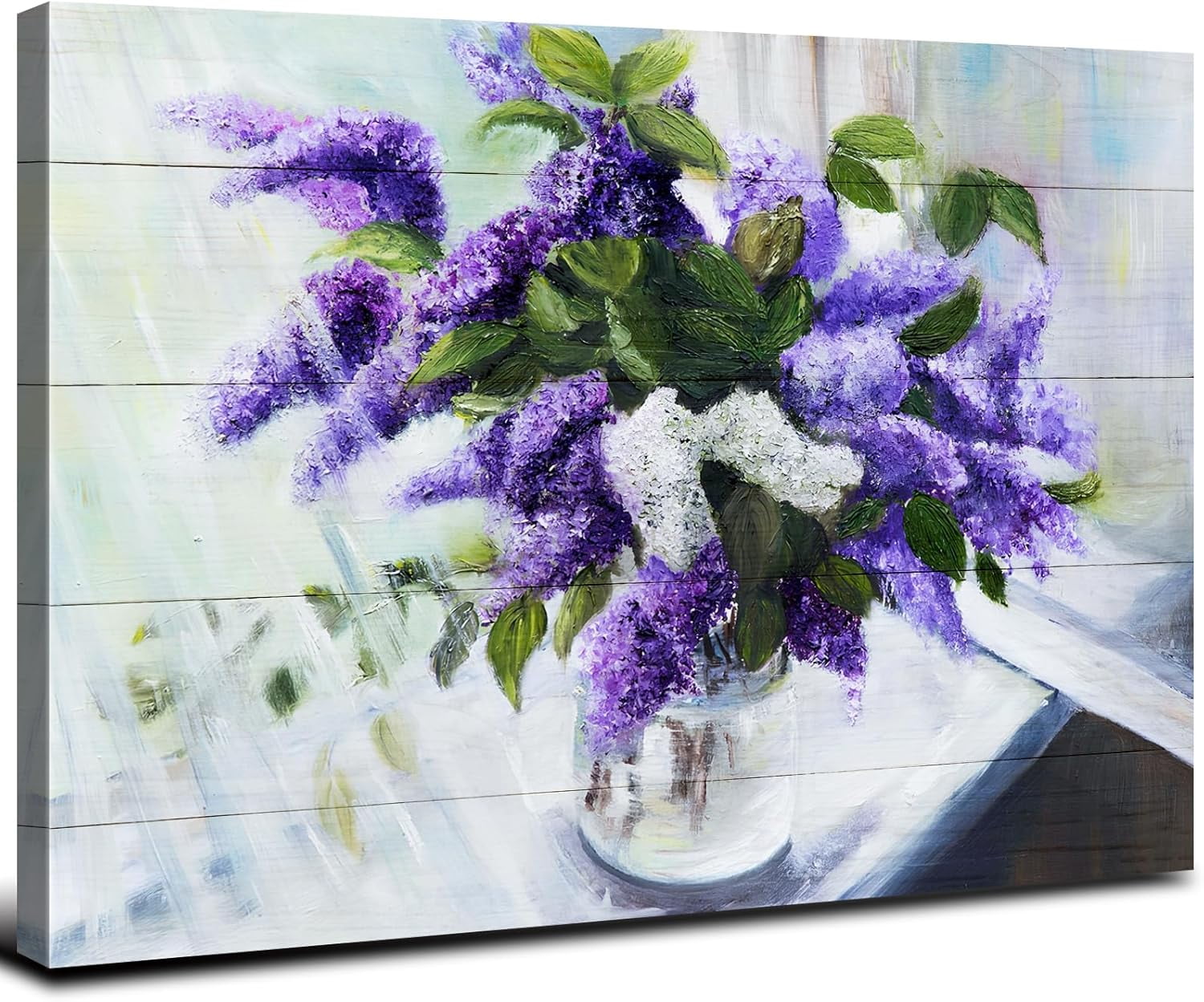 AEFER Purple Wall Art Rustic Lavender Canvas Painting Bathroom Flower ...
