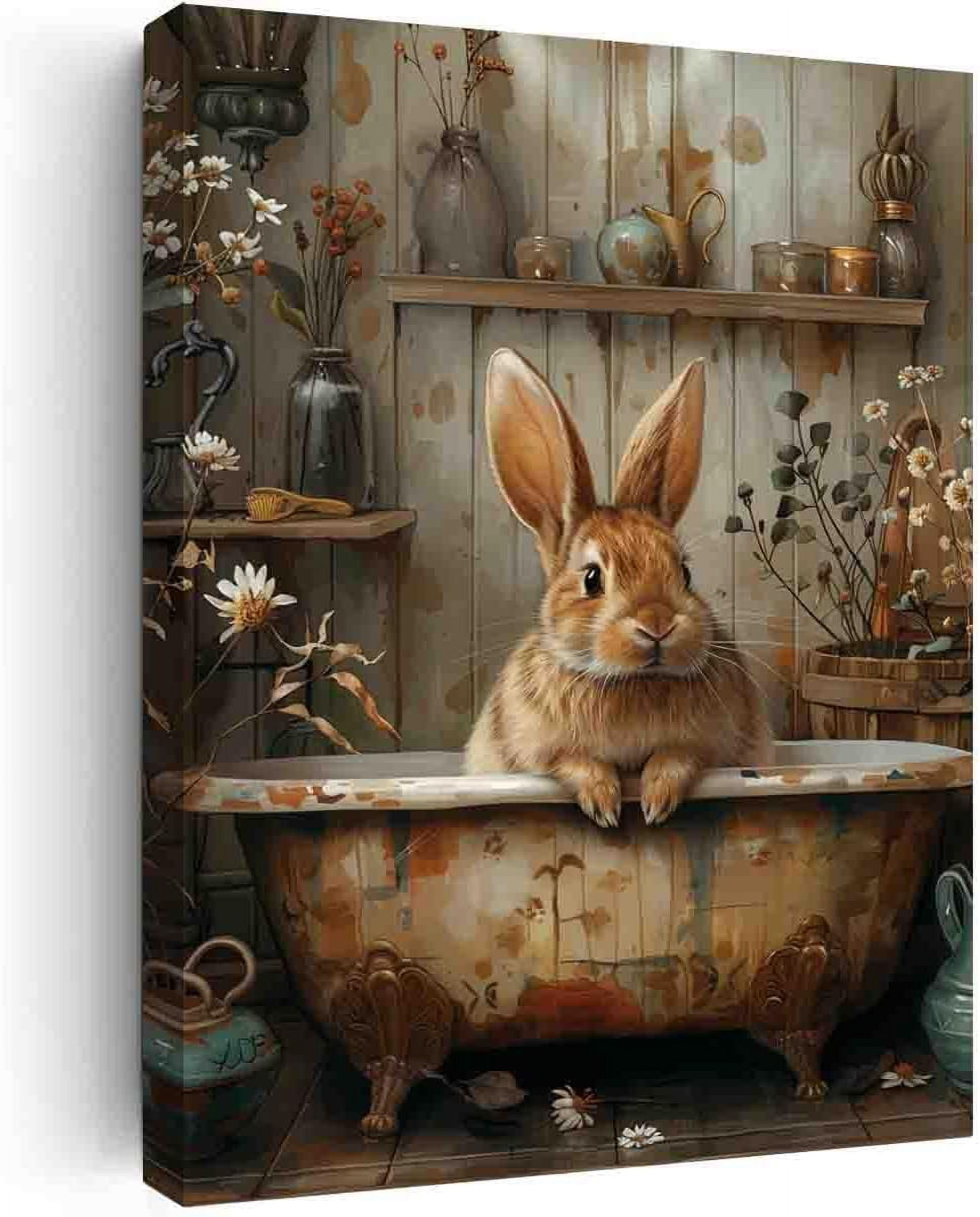 AEFER Rabbit in Bathtub,Bathroom Wall Art,Animal Bathroom Art,bathroom ...