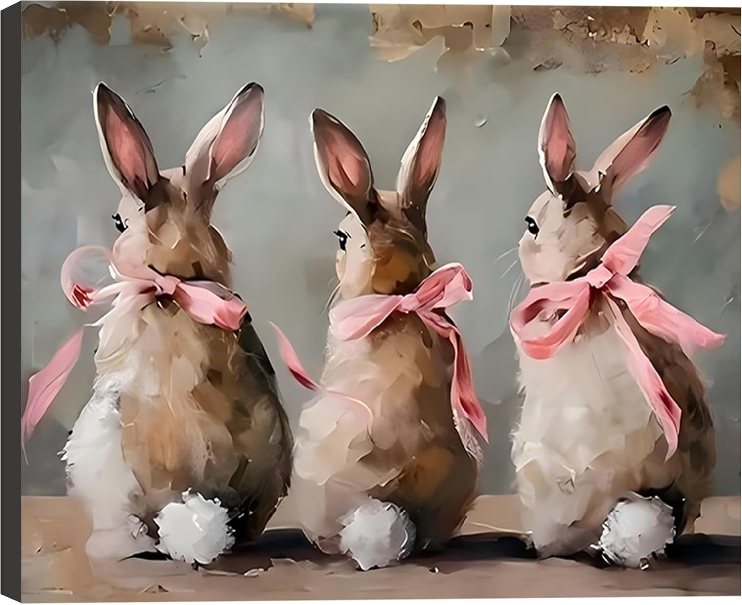 AEFER Rabbit Canvas Wall Art Decoration Easter Bunny with Pink Bow ...