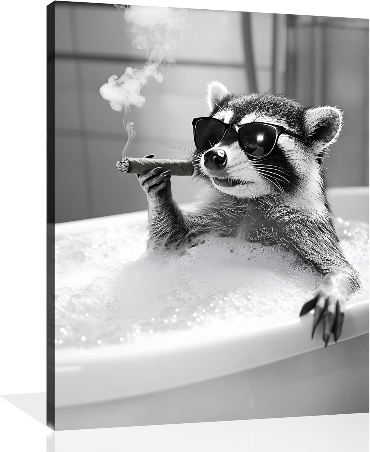 AEFER Raccoon Wall Art - Funny Animal Canvas Black And White Bathroom ...