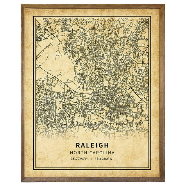 AEFER Raleigh Vintage Poster - Raleigh Map Wall Art - Raleigh Street ...