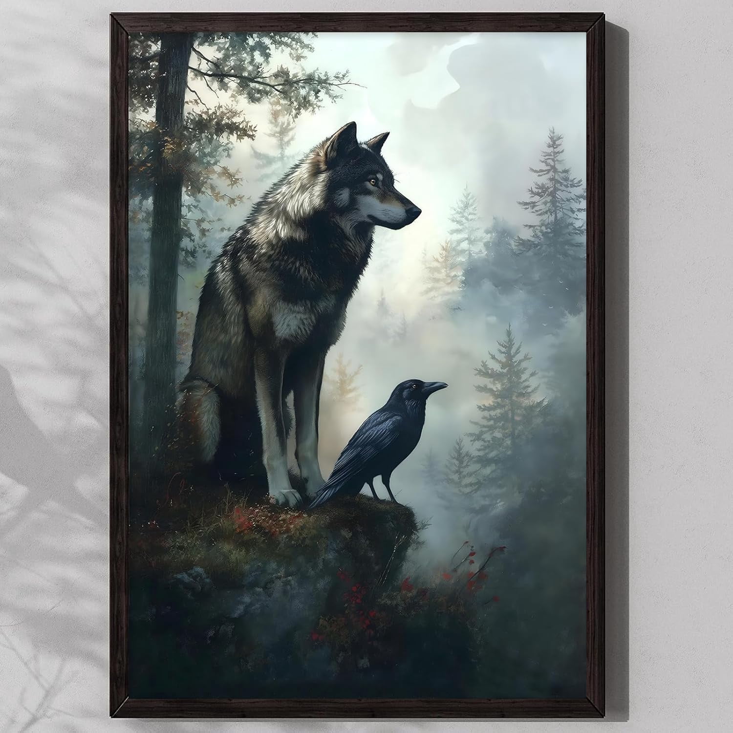 AEFER Raven And Wolf Wall Art Vintage Wildlife Prints Dark Academia ...