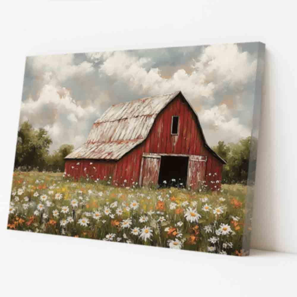 AEFER Red Barn Canvas Wall Art Farmhouse Old Barn Pictures Country Barn ...