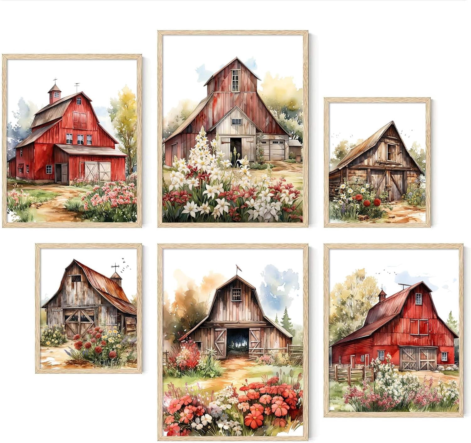 AEFER Red Barn Christmas Pictures Country Barn Prints Christmas Barn ...