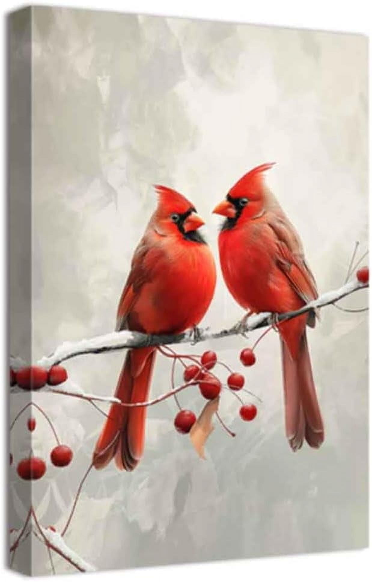 AEFER Red Cardinal Canvas Wall Art Cardinal Bird Standing on a Branch ...