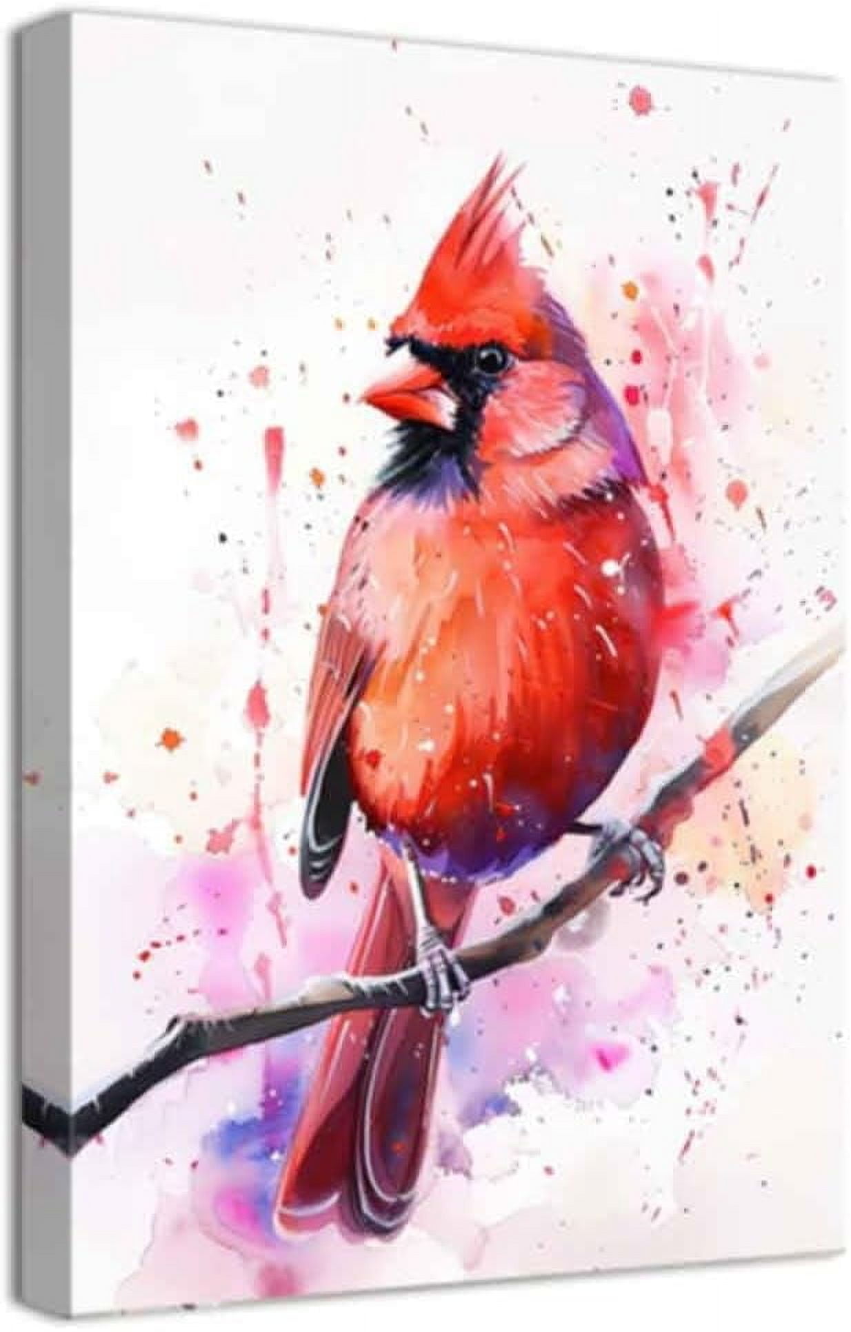 AEFER Red Cardinal Canvas Wall Art Cardinal Bird Standing on a Branch ...