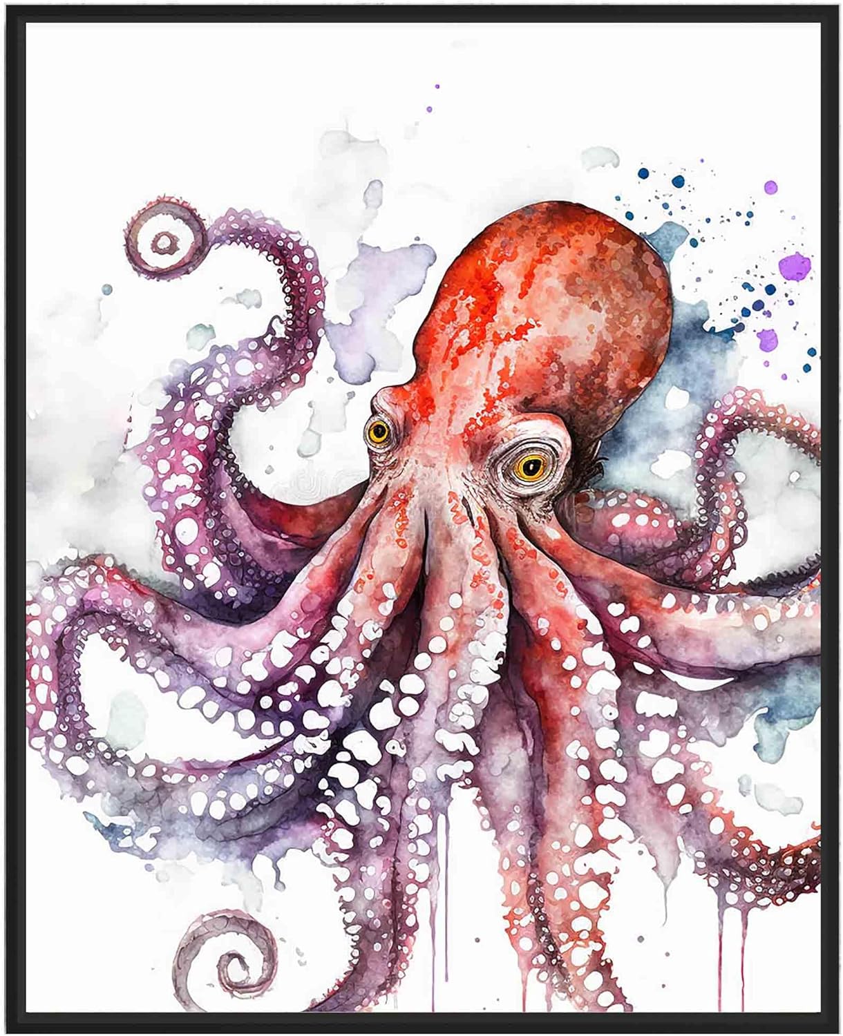 AEFER Red Octopus Art Print Poster, Abstract Watercolor Animal Wall Art ...