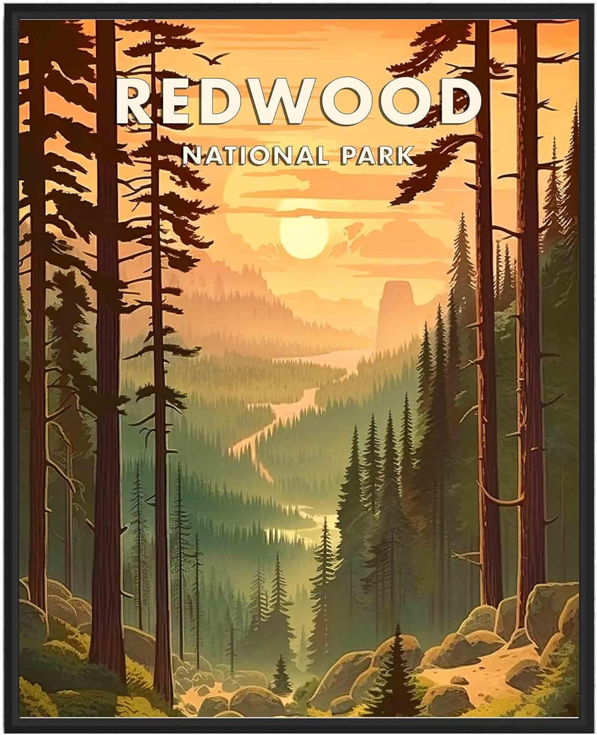 AEFER Redwood National Park Poster Art Print Retro Mountain Lake Wall ...