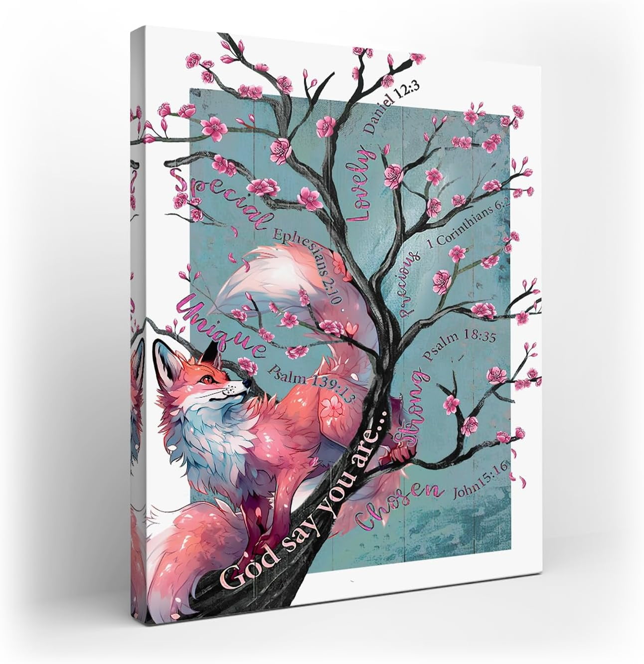 AEFER Religious Fox Canvas Wall Art Cute Fox Climb Tree Print Painting ...