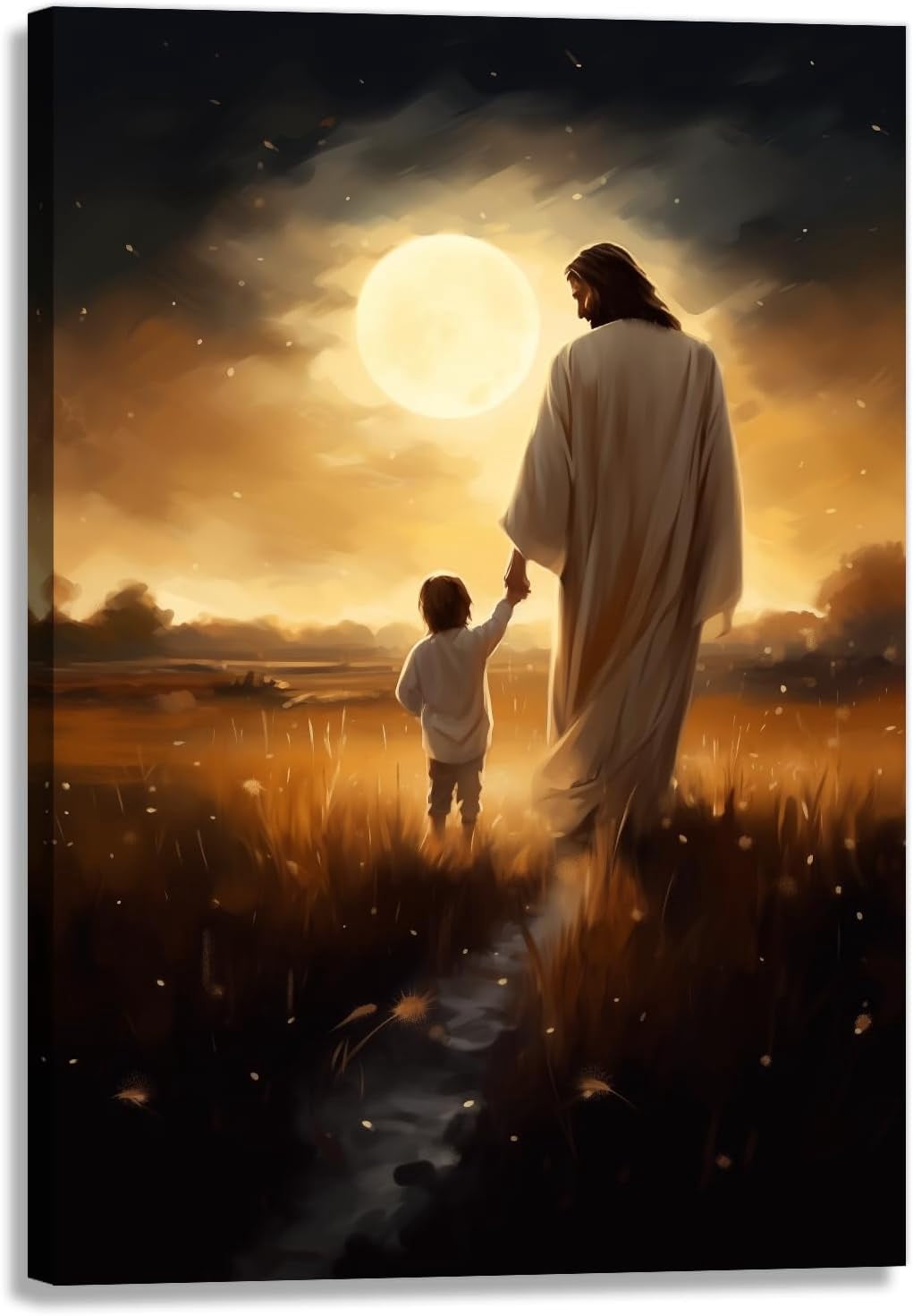 AEFER Religious Jesus Canvas Wall Art Jesus Walking With Child Pictures ...