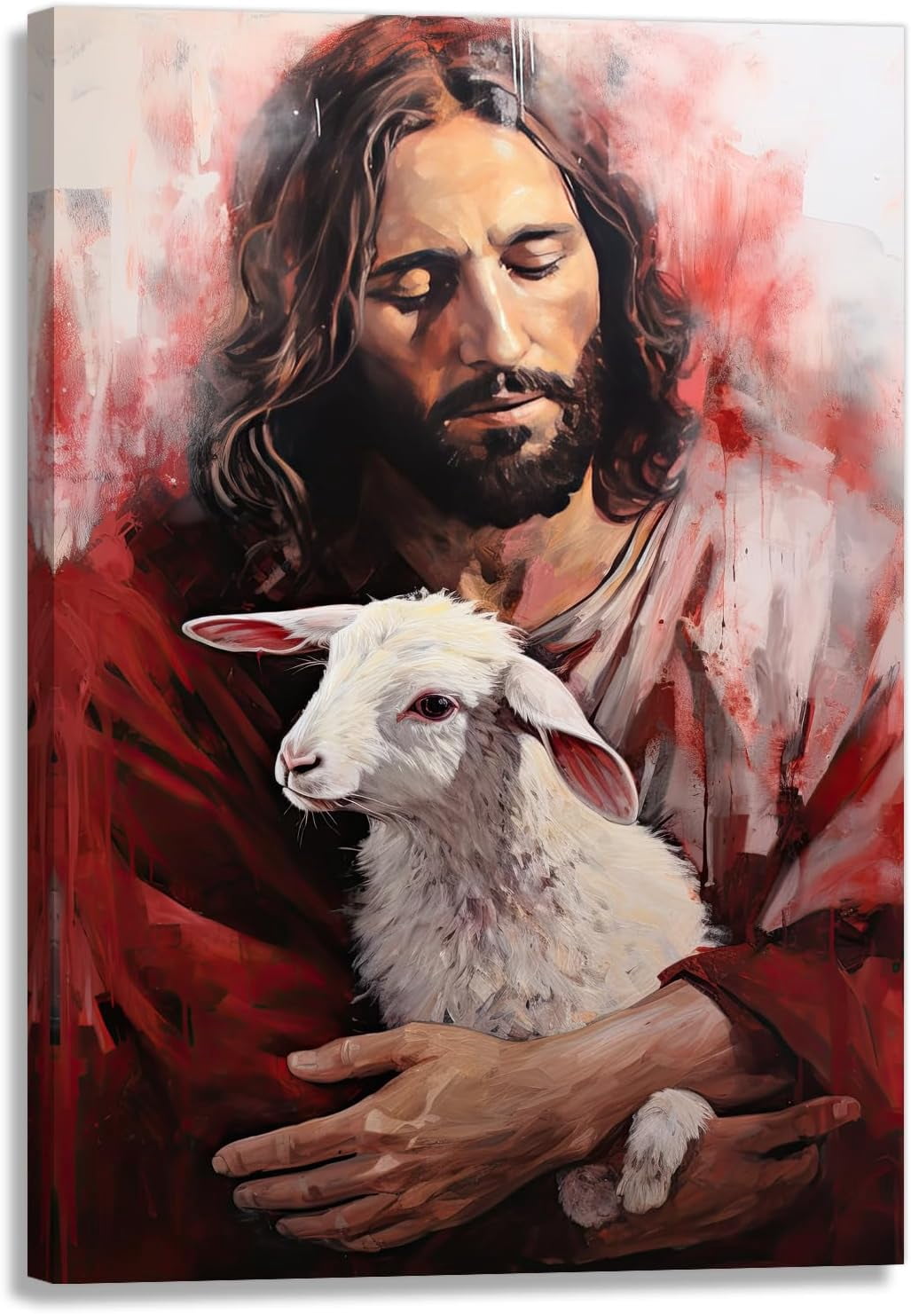 AEFER Religious Jesus Canvas Wall Art Watercolor Red Pictures Jesus And ...