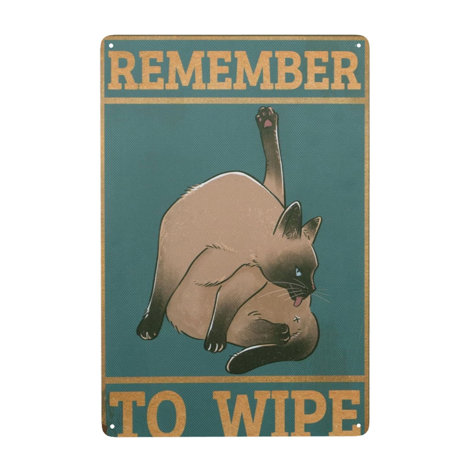 AEFER Remember to Wipe Sign,Funny Cat Vintage Metal Signs Bathroom Wall ...