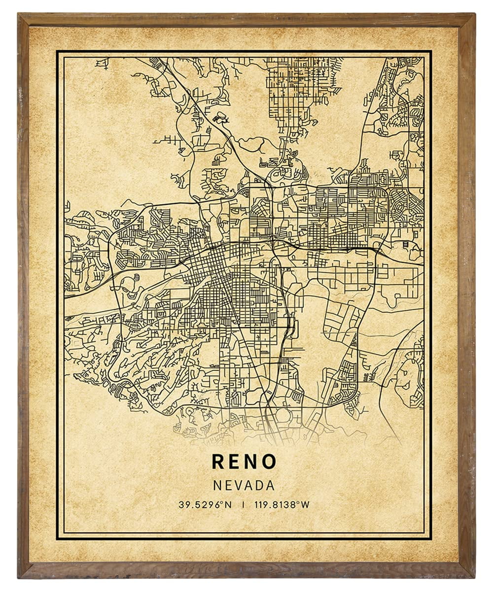 AEFER Reno Vintage Poster - Reno Map Wall Art - Reno Street Transit Map ...