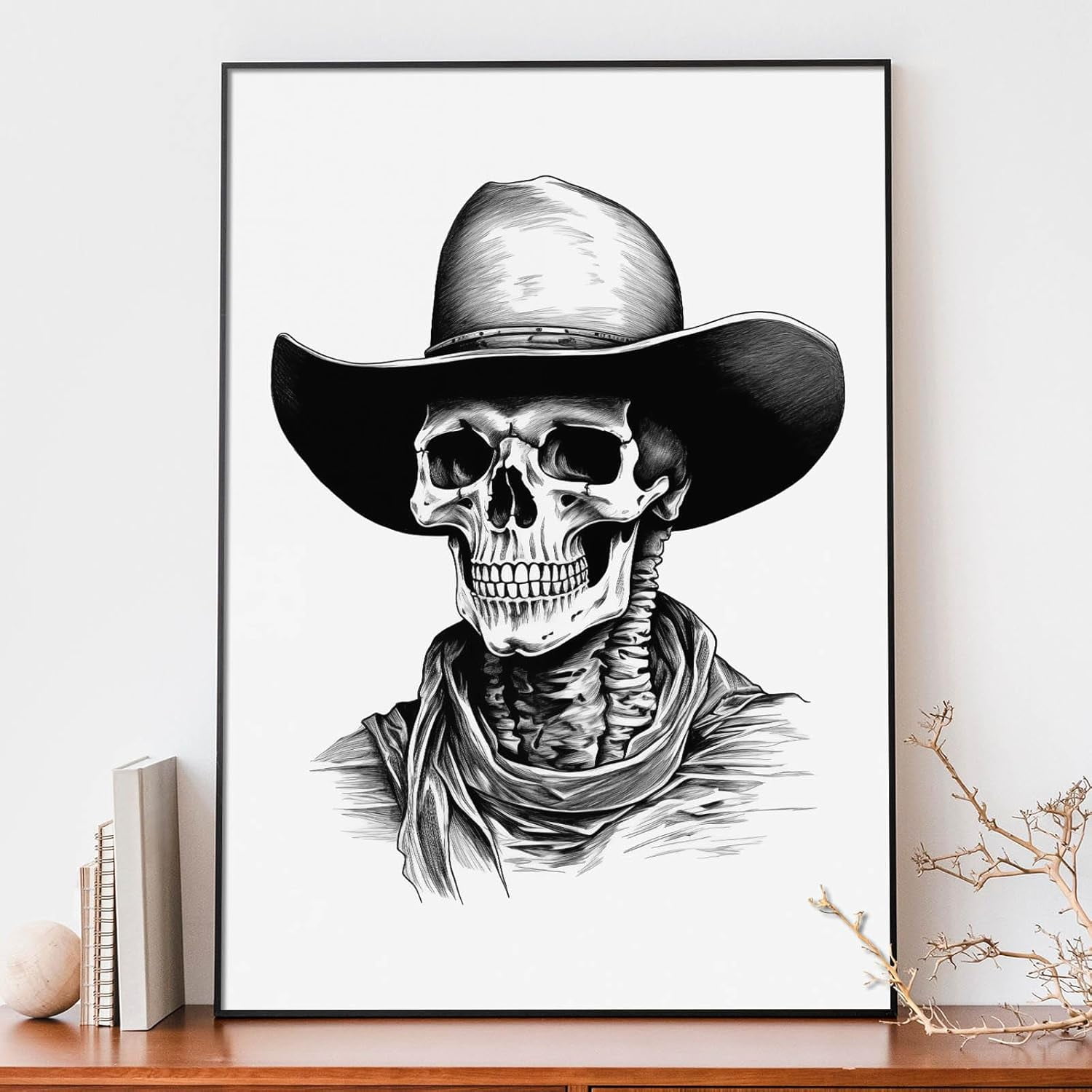 AEFER Retro Bony Bandits Wall Art - Western Skeleton Art, Black and ...
