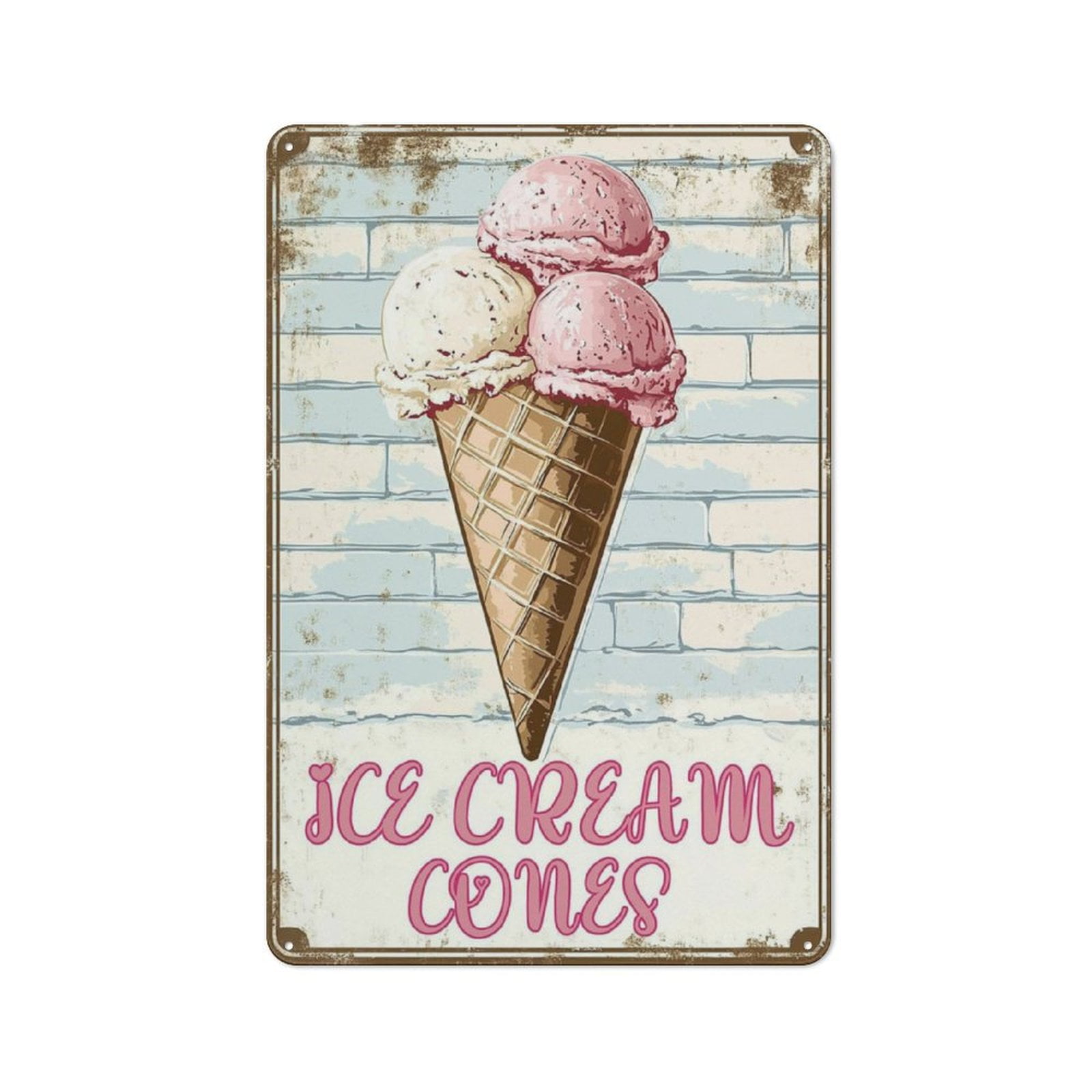 AEFER Retro Ice Cream Cones Shaped Metal Tin Sign Indoor & Outdoor Home ...