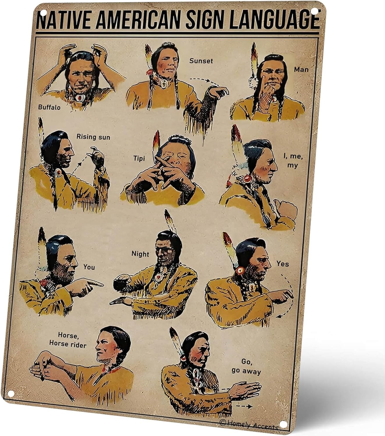 AEFER Retro Native American Sign Language Metal Wall Sign, Vintage ...