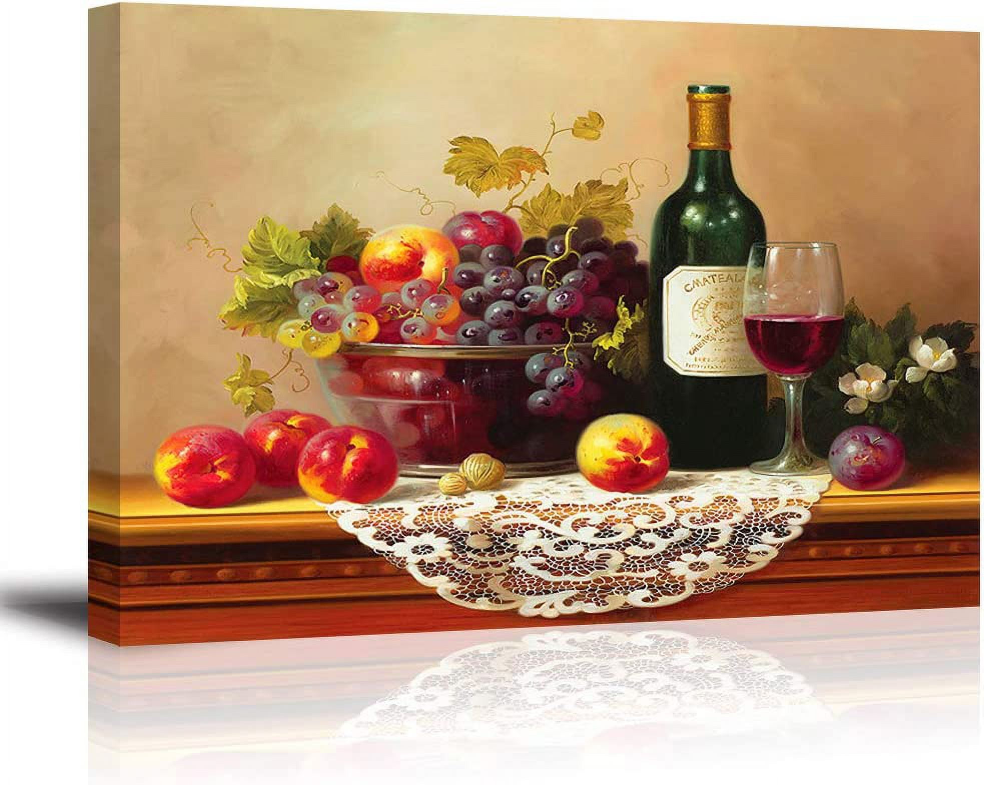 AEFER Retro Wine Pictures for Kitchen, PIY Vibrant Fruits Wall Art for ...