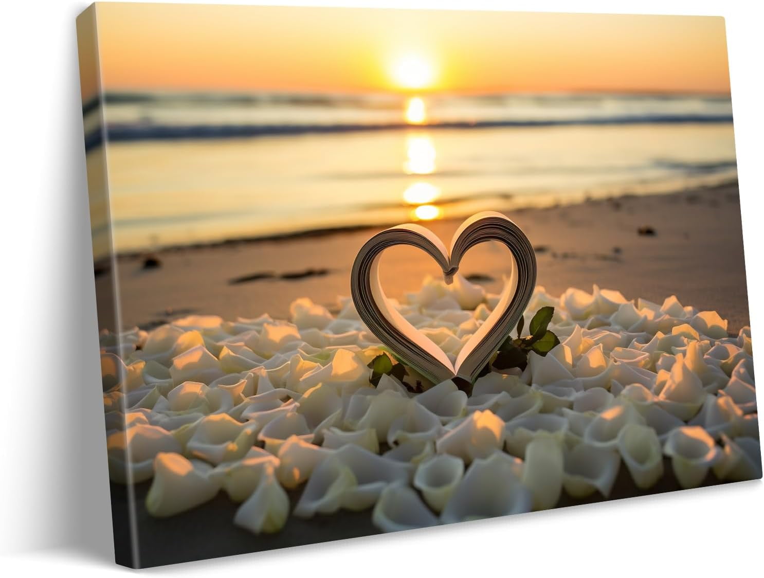 AEFER Romantic Canvas Wall Art Heart Shaped Love Letter On Beach In ...