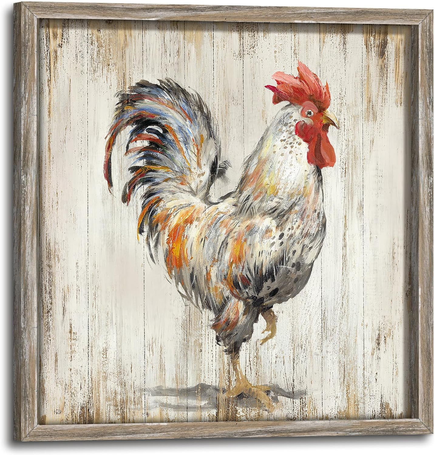 AEFER Rooster Wall Art Wooden Decor: Farm Animal Rustic Unframed Print ...