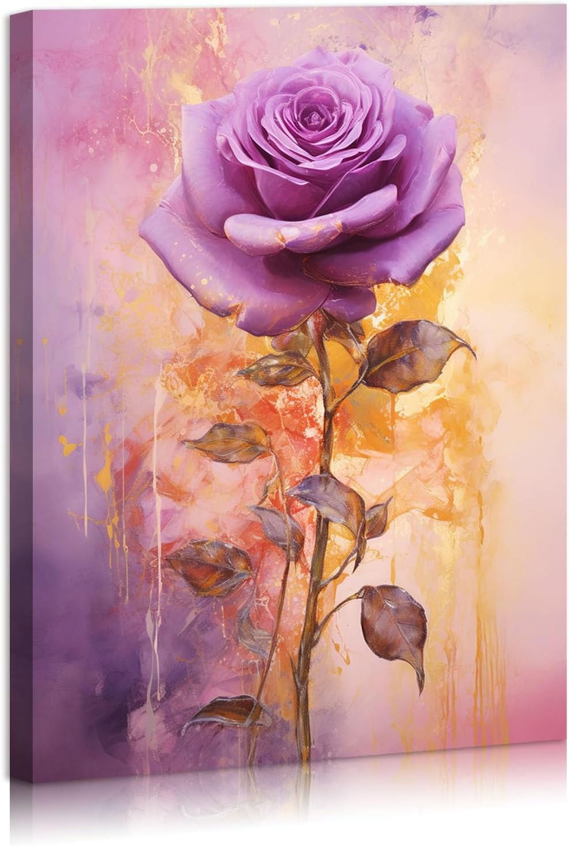 AEFER Rose Painting Canvas Wall Art Floral Framed Wall Art Modern Rose ...