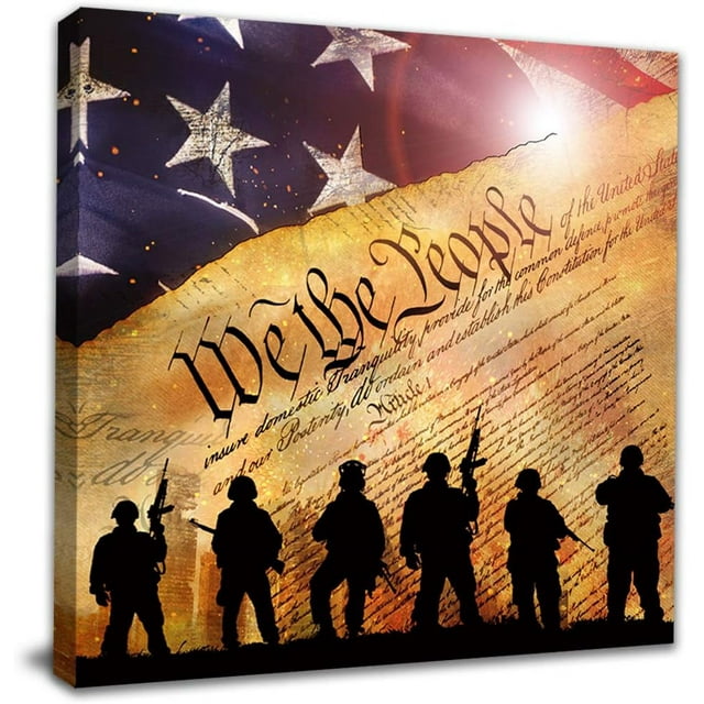 AEFER Rustic American Flag with Soldiers, Army Rangers Canvas Decor ...