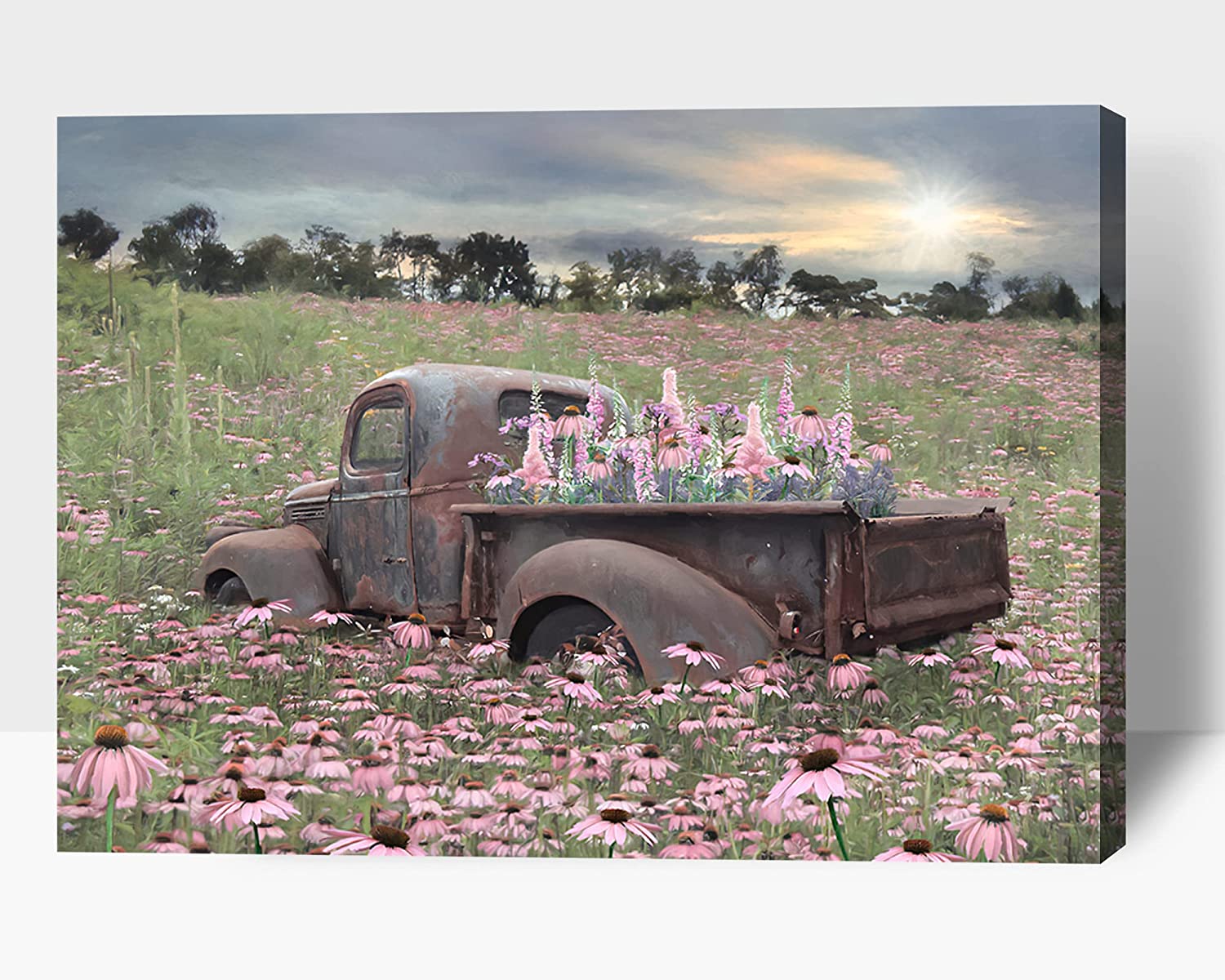 AEFER Rustic Barn Pictures Wall Art, Old Truck for Farmhouse Wall Decor ...