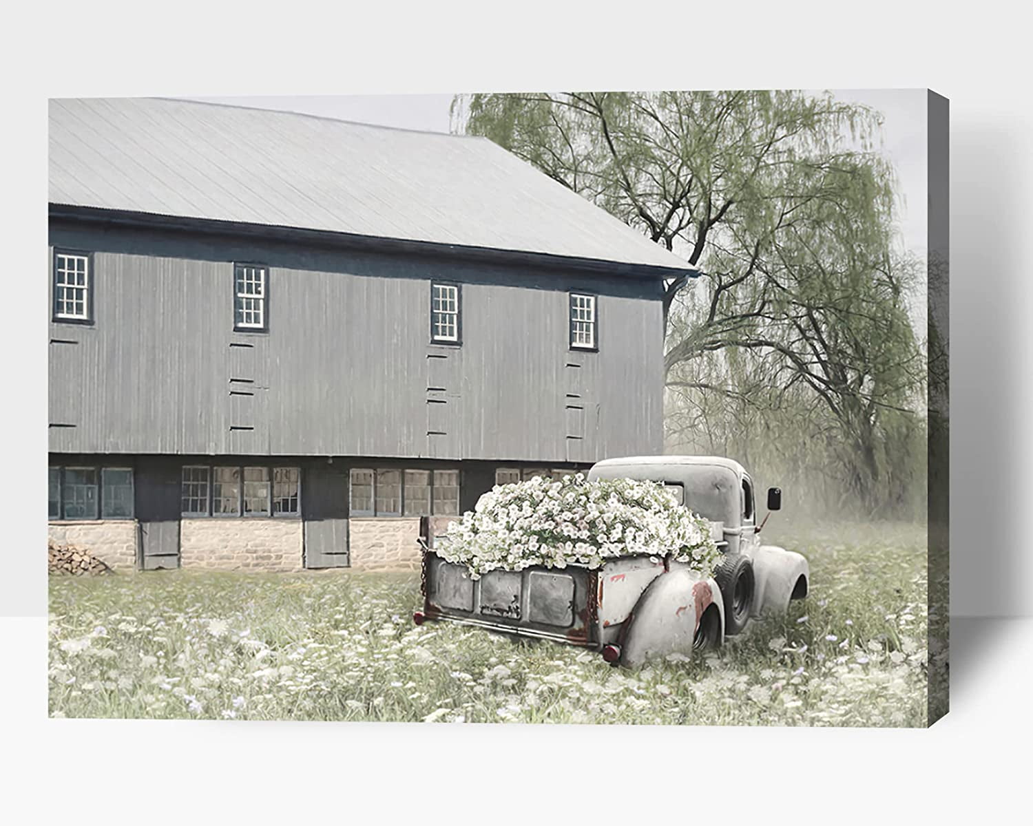 AEFER Rustic Barn Pictures Wall Art, Old Truck for Farmhouse Wall Decor ...