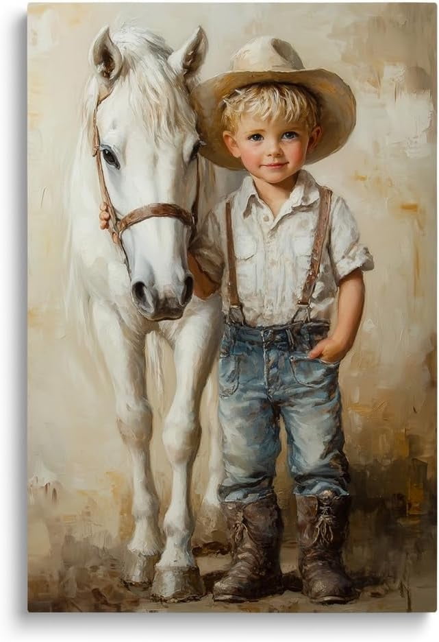 AEFER Rustic Cowboy Nursery Decor, Kid and Horse Canvas Art Print ...