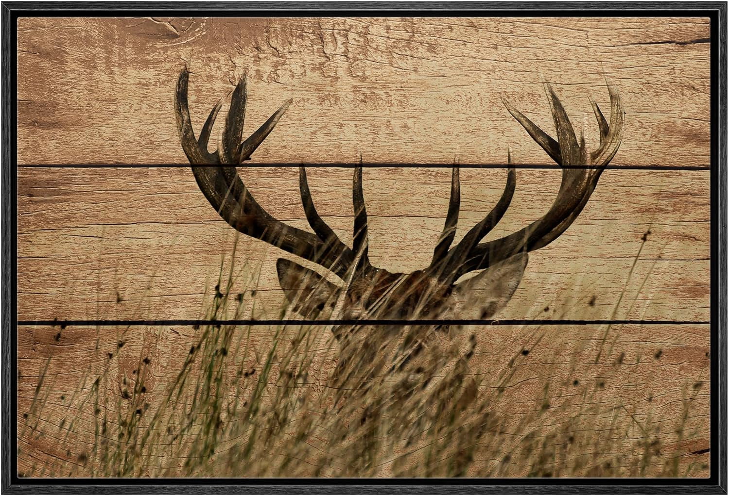 AEFER Rustic Framed Canvas Wall Art - Elk Antler - Giclee Print Modern ...