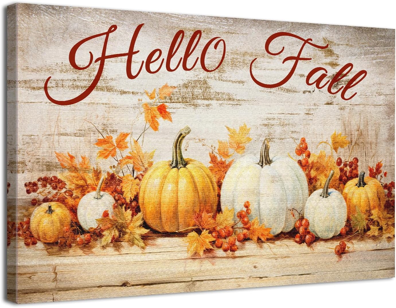 AEFER Rustic Pumpkin Wall Art Canvas Prints Hello Fall Pictures Wall ...