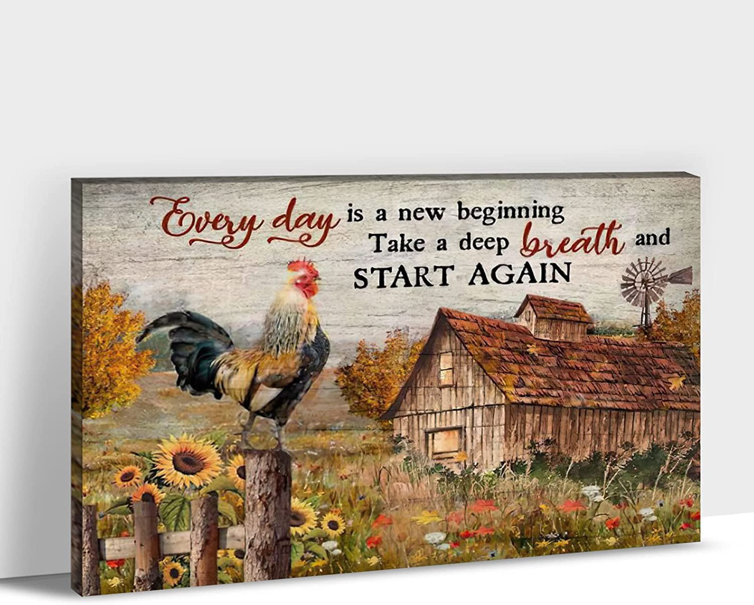 AEFER Rustic Rooster Wall Art Barn Canvas Wall Decor, Country Rooster ...